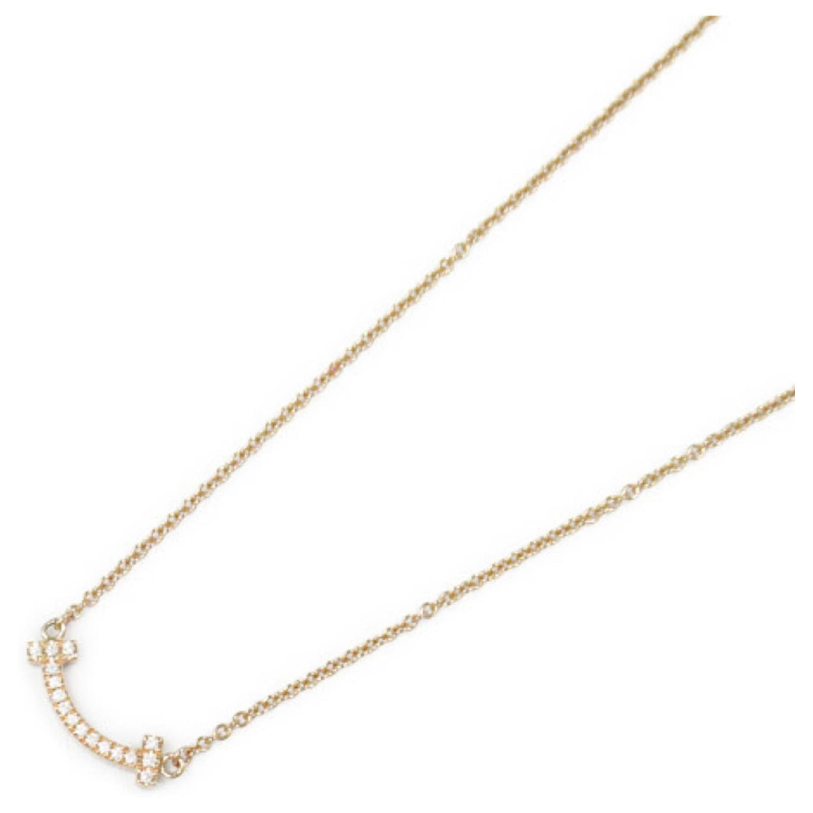 Tiffany & Co. T Smile Micro Diamond Necklace Golden Pink gold ref ...