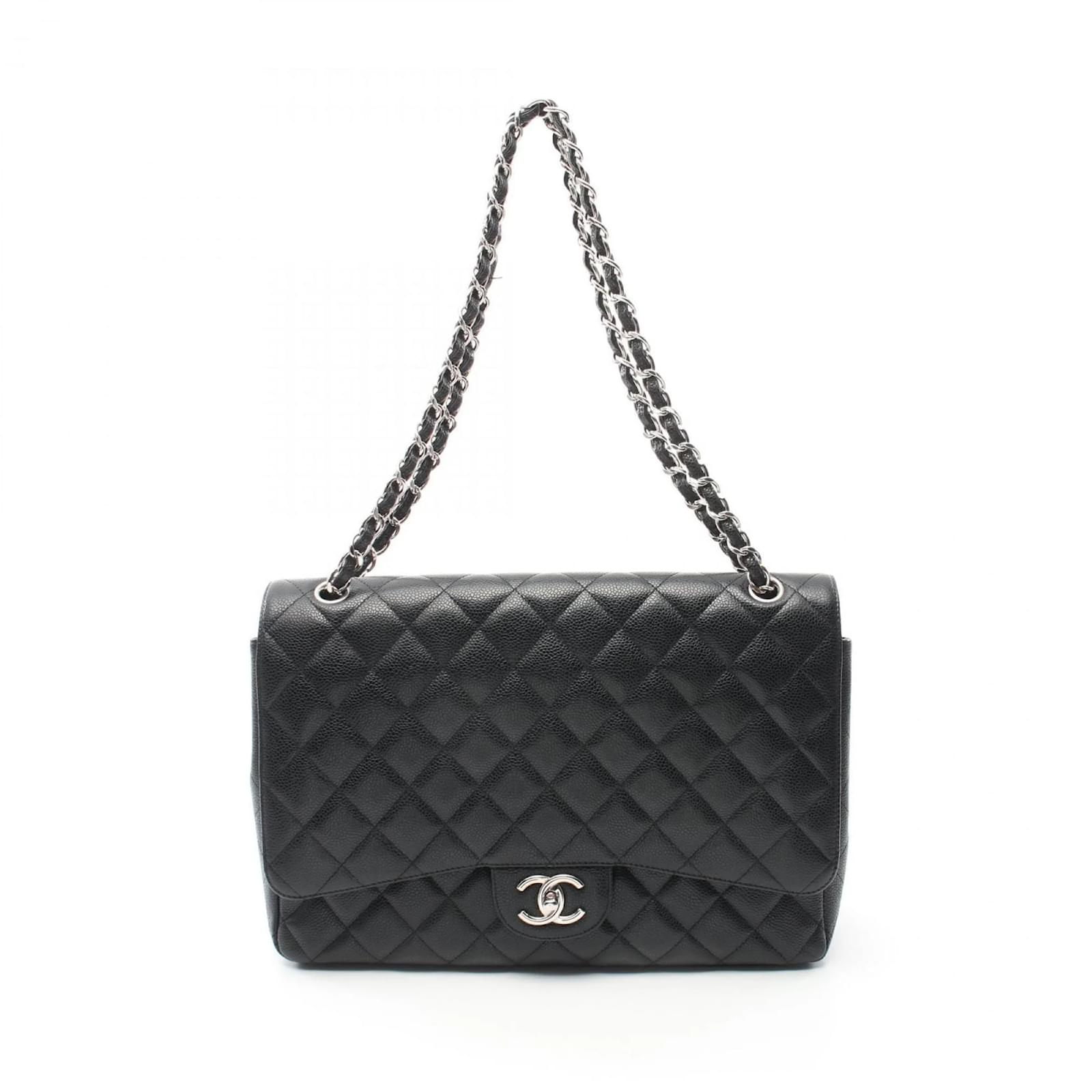Chanel Matelasse 34 Classic Maxi W Flap Shoulder Bag Black Leather ref ...