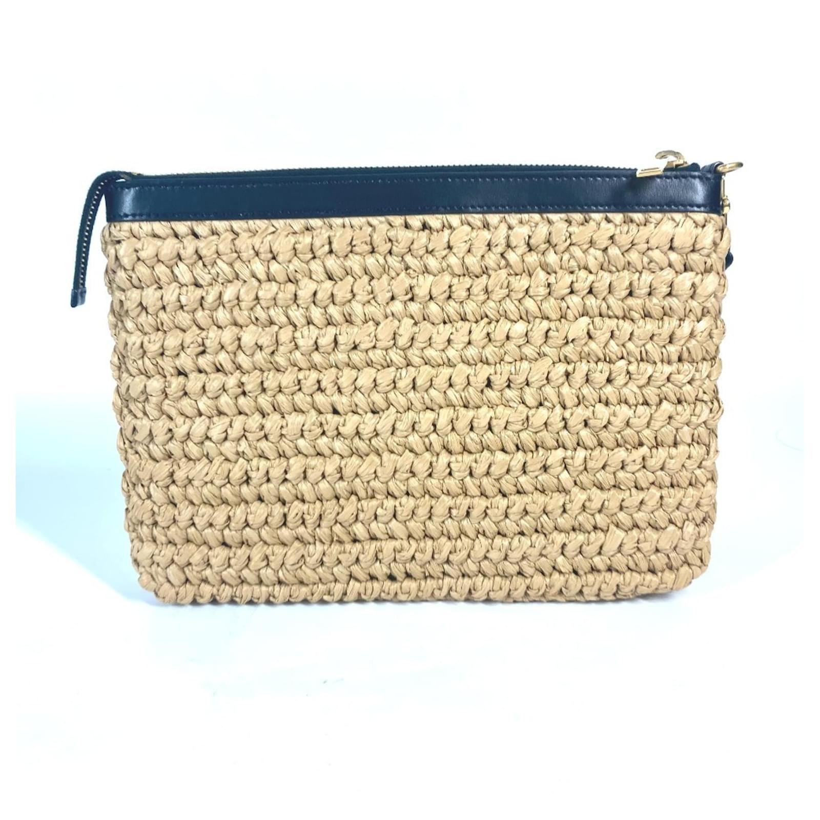 Yves Saint Laurent Raffia Clutch Bag Black Beige ref.1721378 - Joli Closet