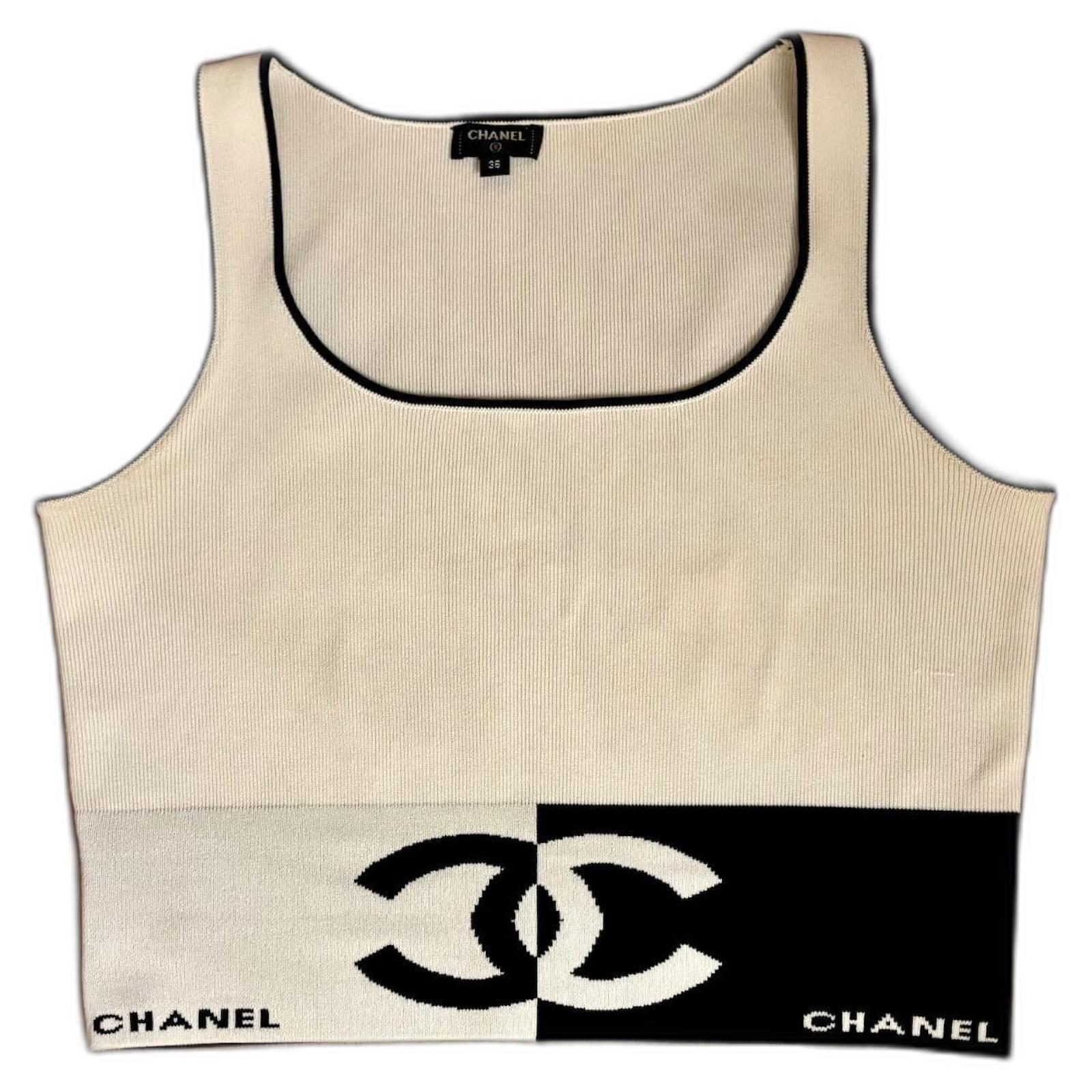 Chanel bicolor crop top Huge CC logo half black- half white Silk ...