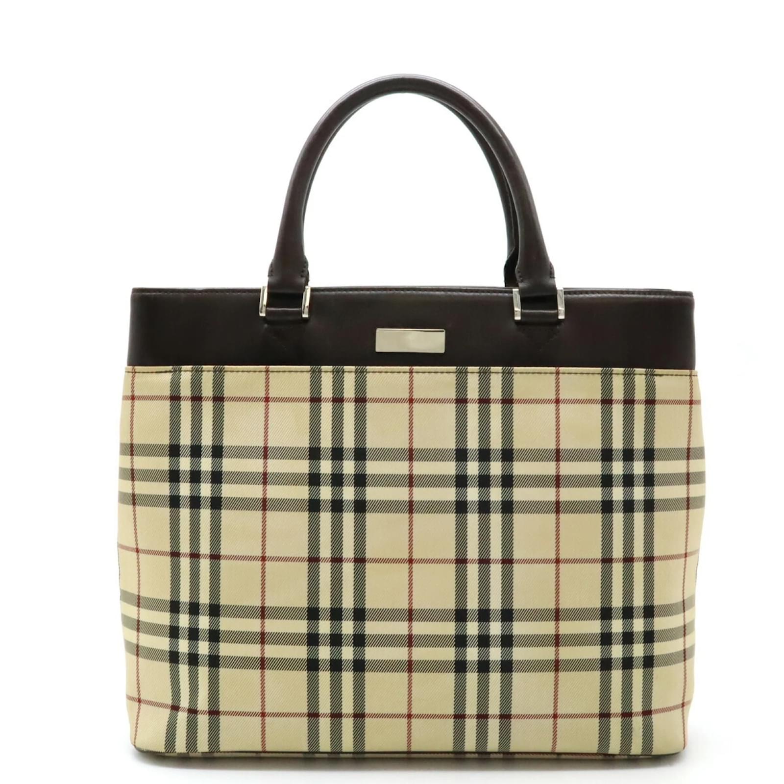 Burberry Nova Check Pattern Tote Bag Black Beige Dark red Dark brown ...