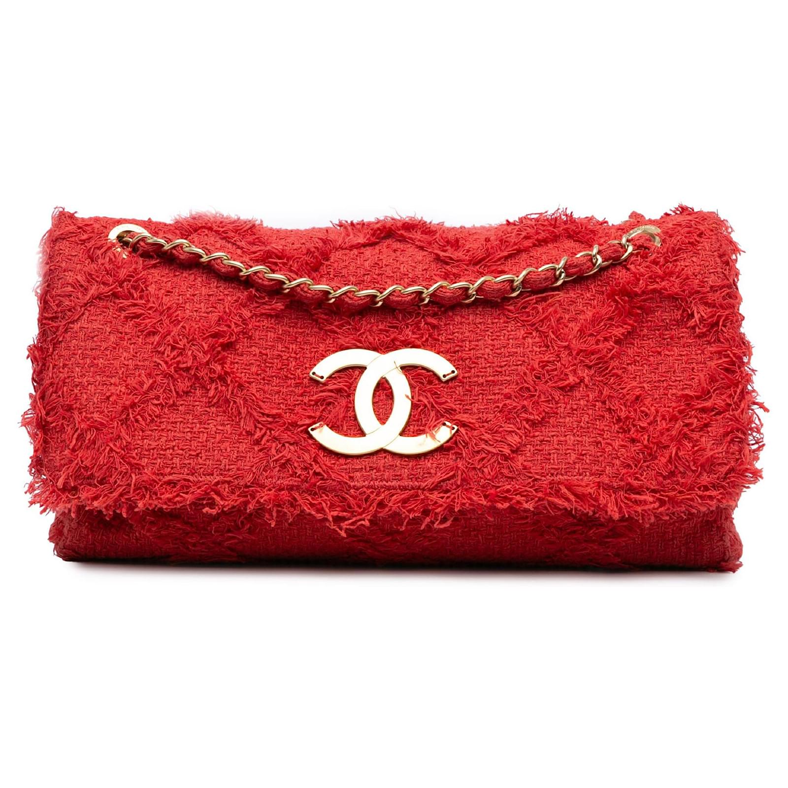Red Chanel Jumbo CC Tweed Nature Flap Shoulder Bag ref.1722239 - Joli ...