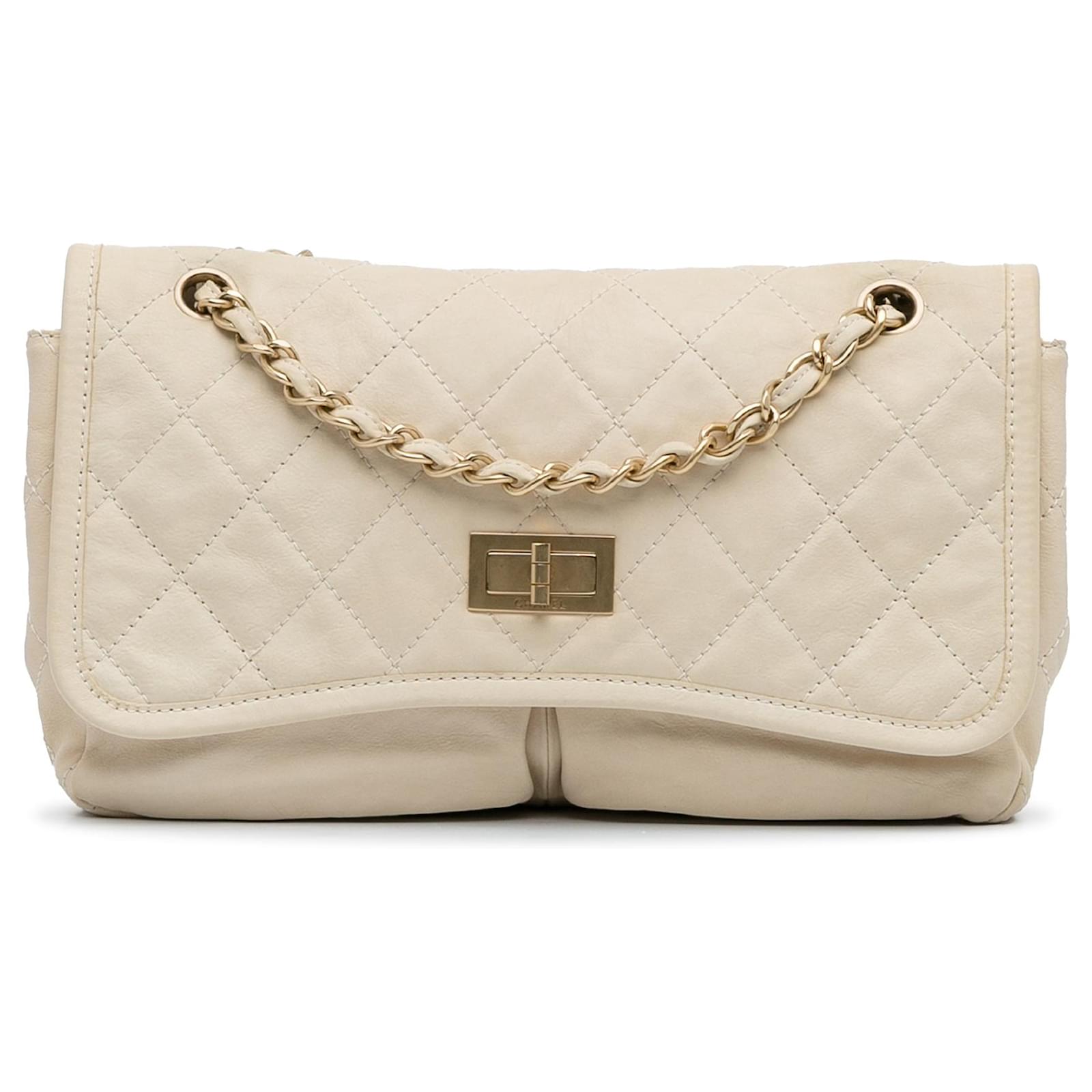 White Chanel Natural Beauty Split Pocket Shoulder Bag Leather ref ...