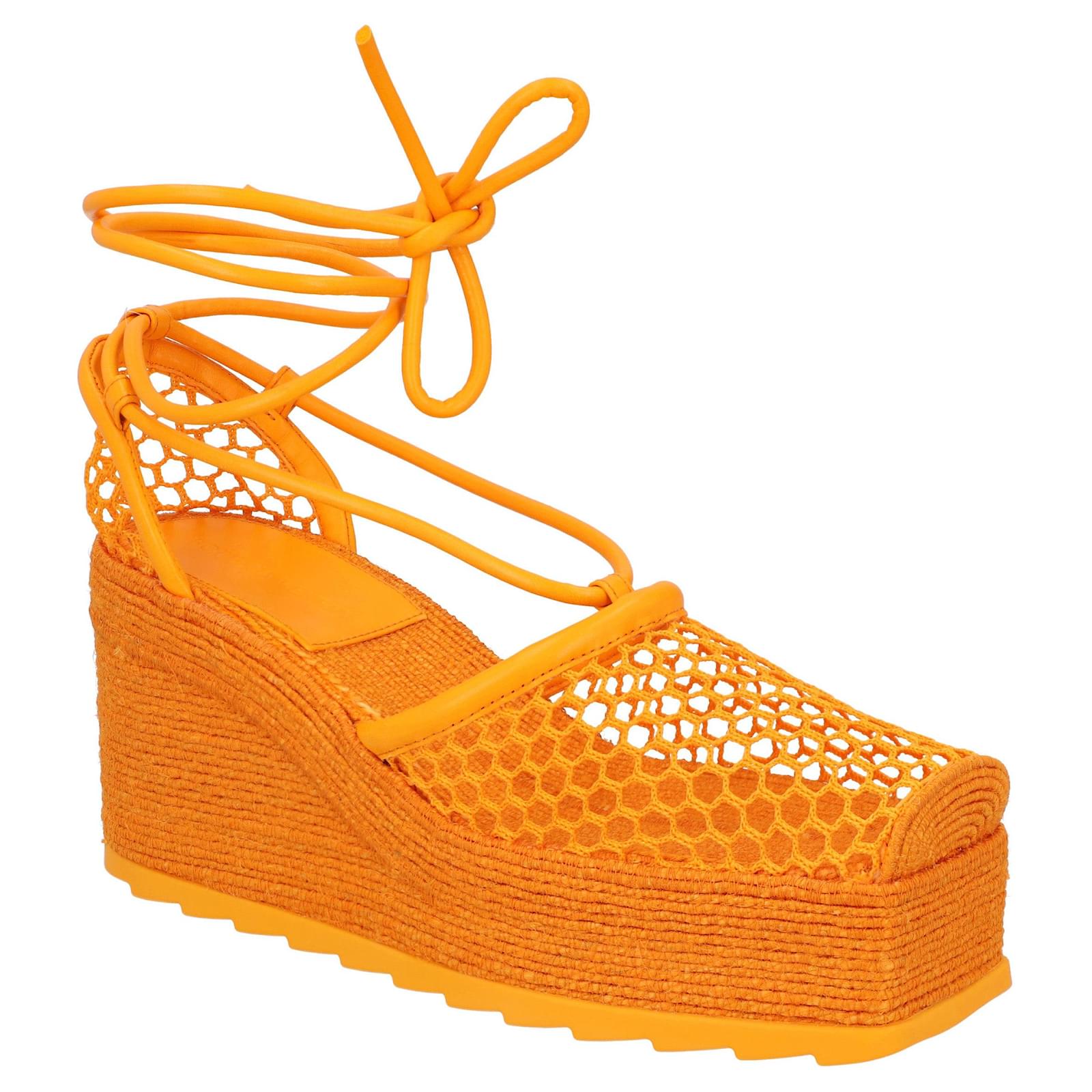 Bottega Veneta Orange Stretch 90 Wedge Espadrilles Polyester ref ...