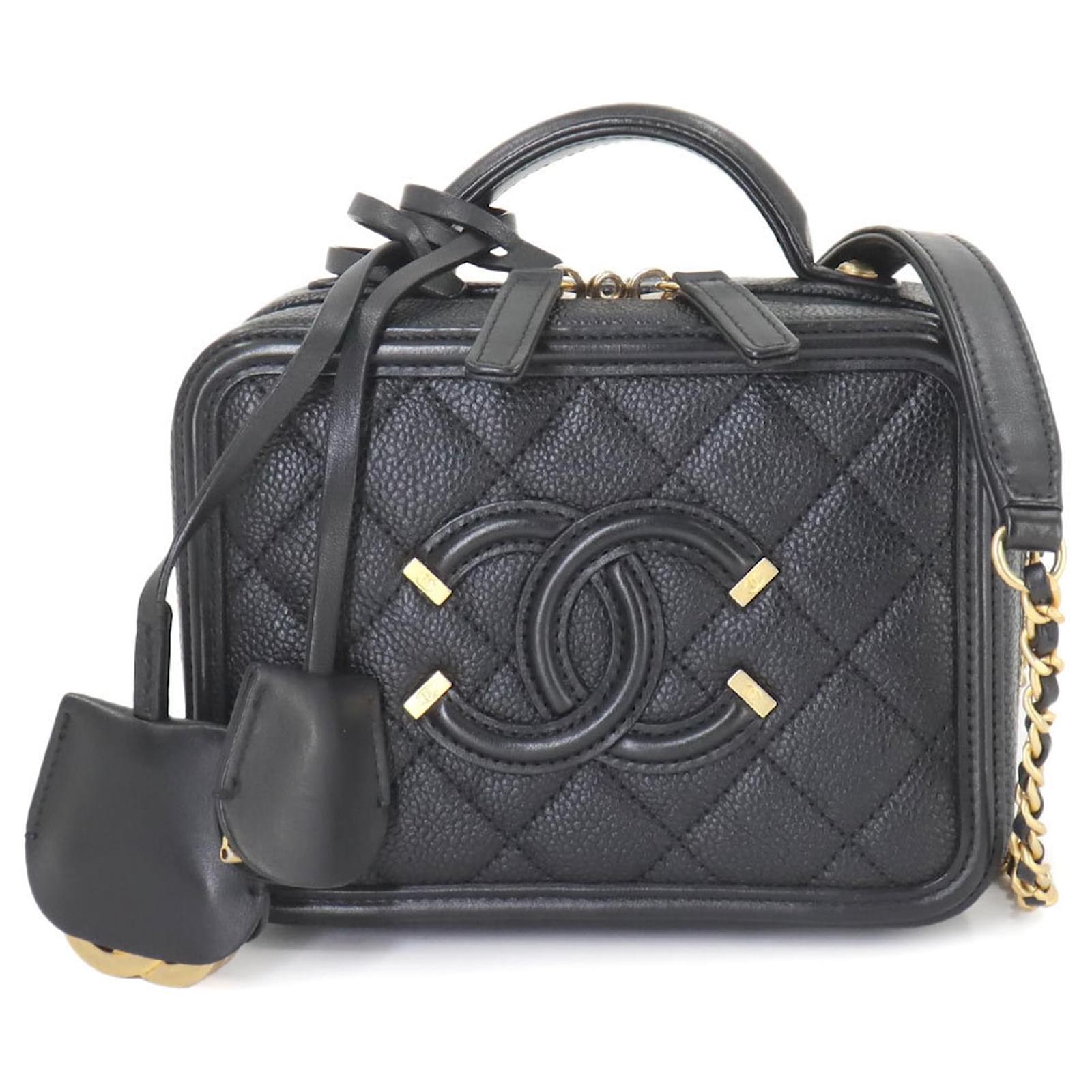 Chanel CC Filigree 2way Small Vanity Shoulder Bag Black Leather ref ...