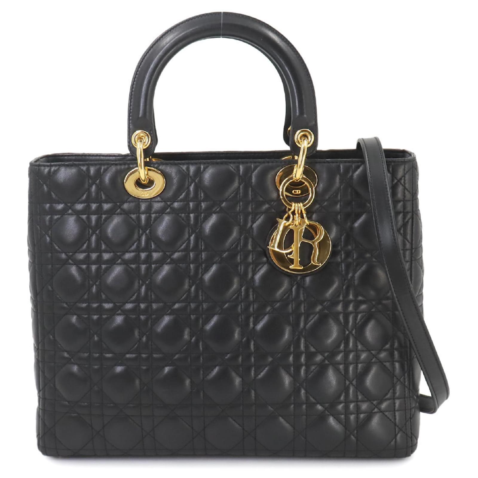 Christian Dior Lady Large 2way Hand Shoulder Bag Black Leather ref ...