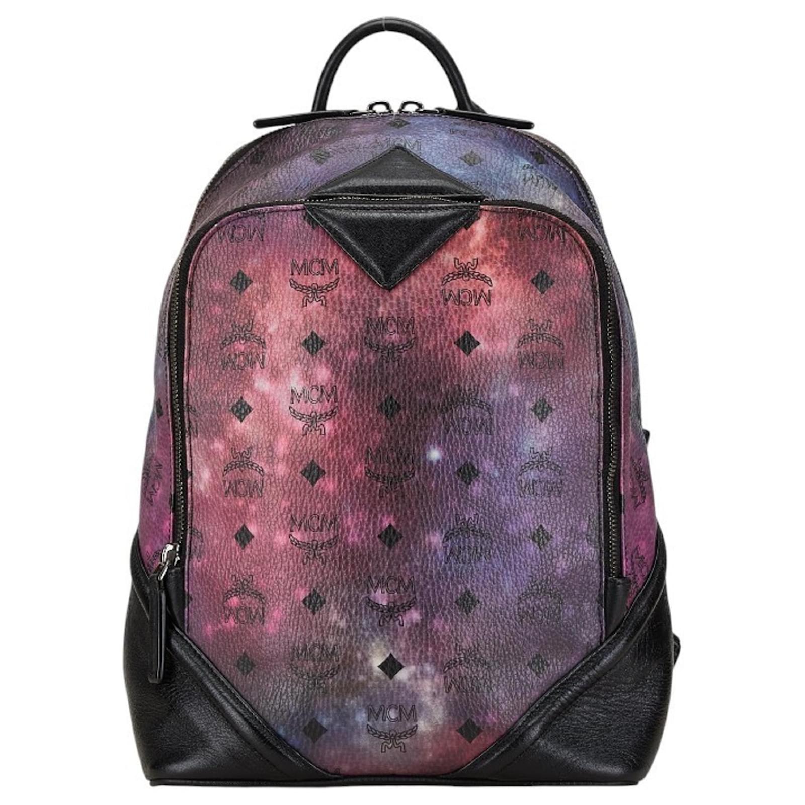 MCM Visetos Glam Galaxy Backpack Black Multiple colors Purple Leather ...