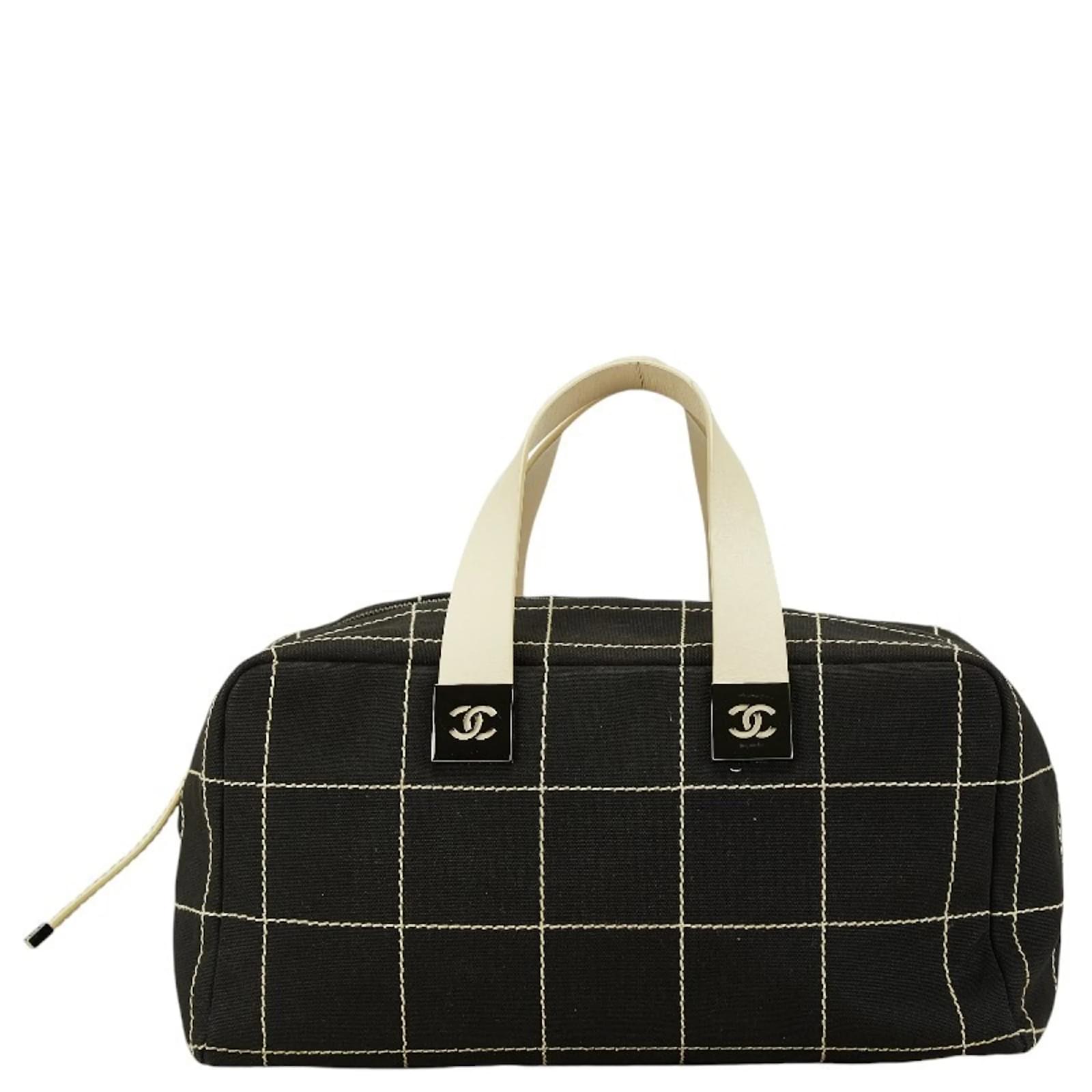 Chanel Wild Stitch Coco Mark Handbag Black White Leather Cloth ref ...