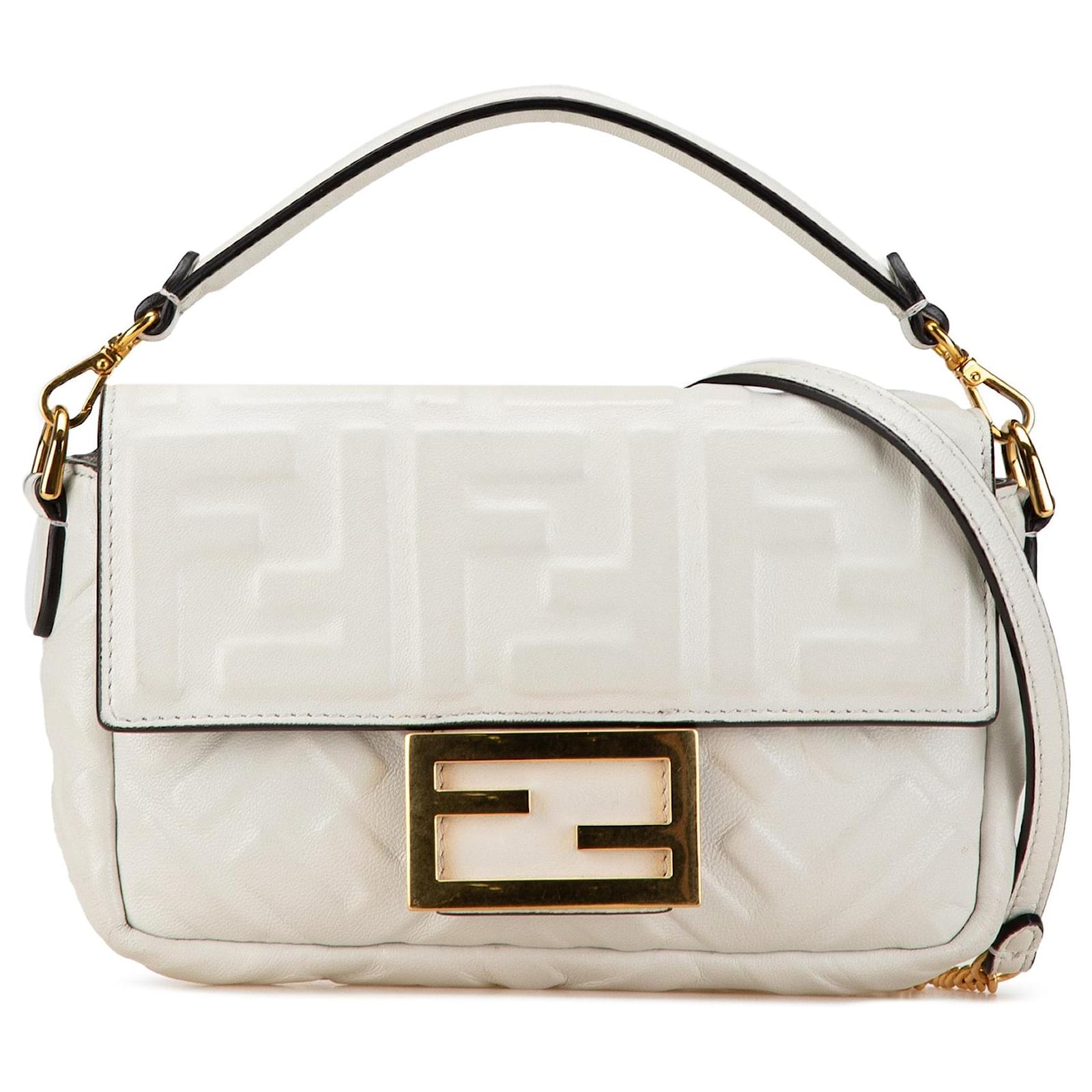 White Fendi Mini Zucca Embossed Leather Baguette Satchel ref.1725904 ...