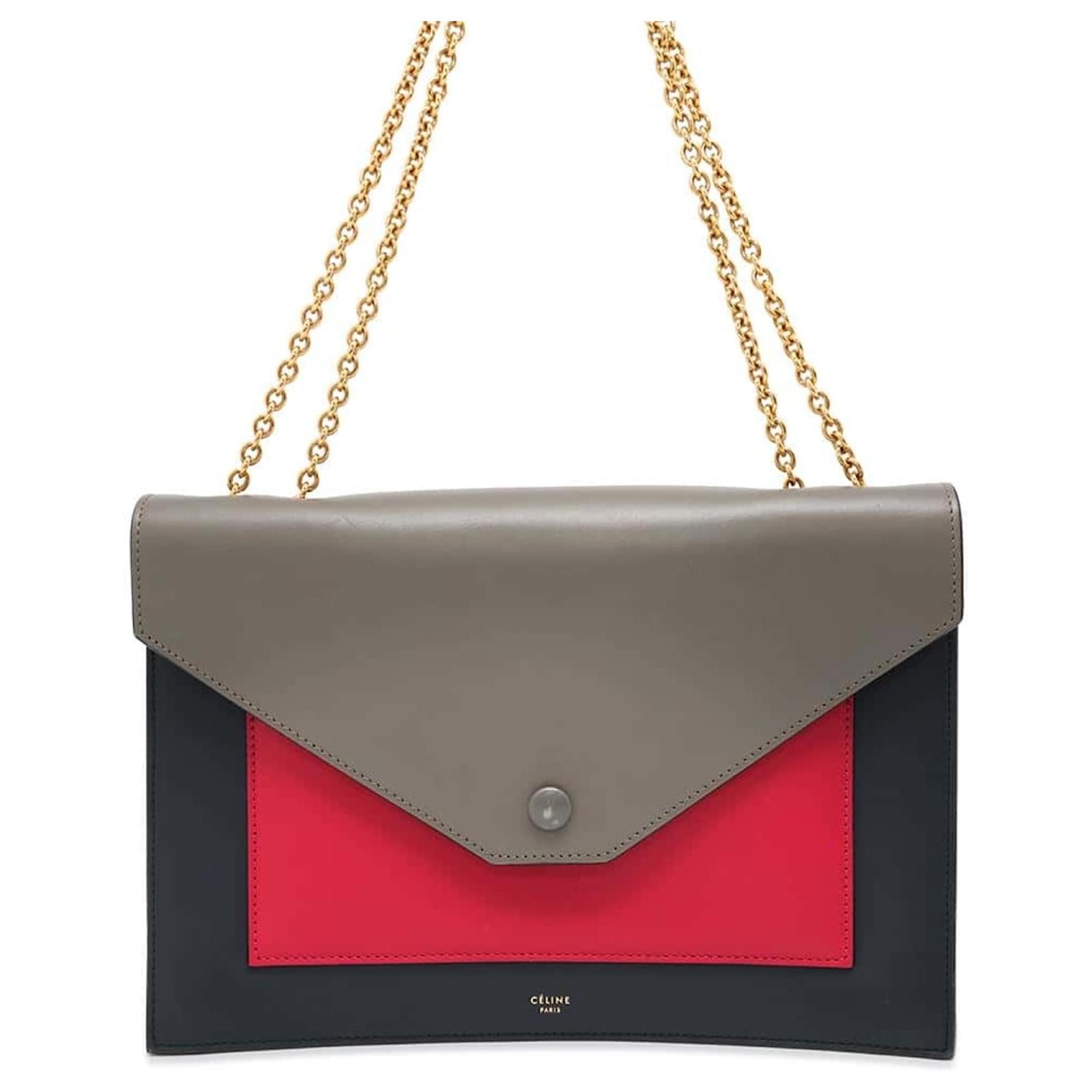 Céline Celine Chain Shoulder Bag in Leather Brown Black Red ref.1729715 ...