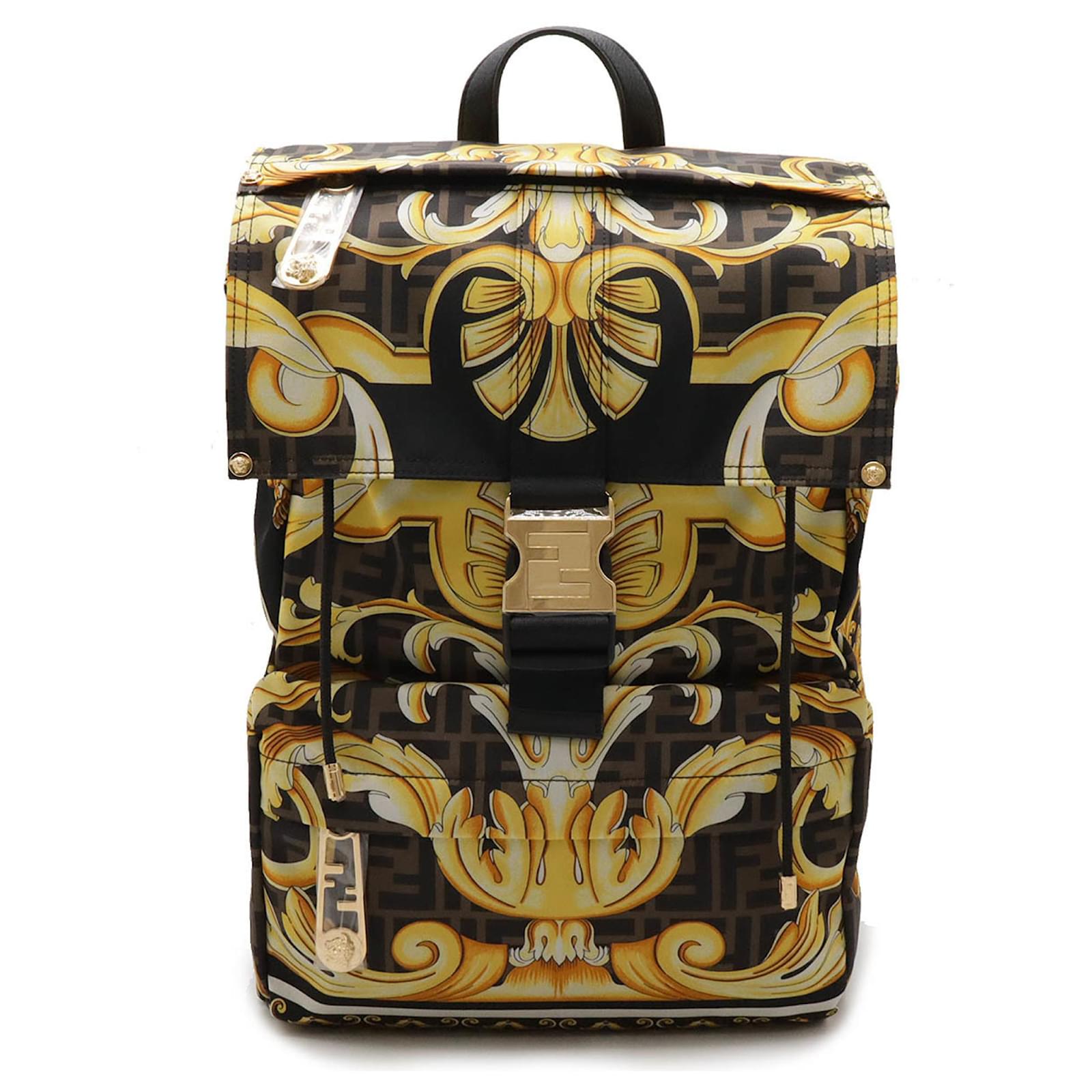 Fendi Fendace Versace Collaboration Backpack Black Yellow Leather Nylon ...