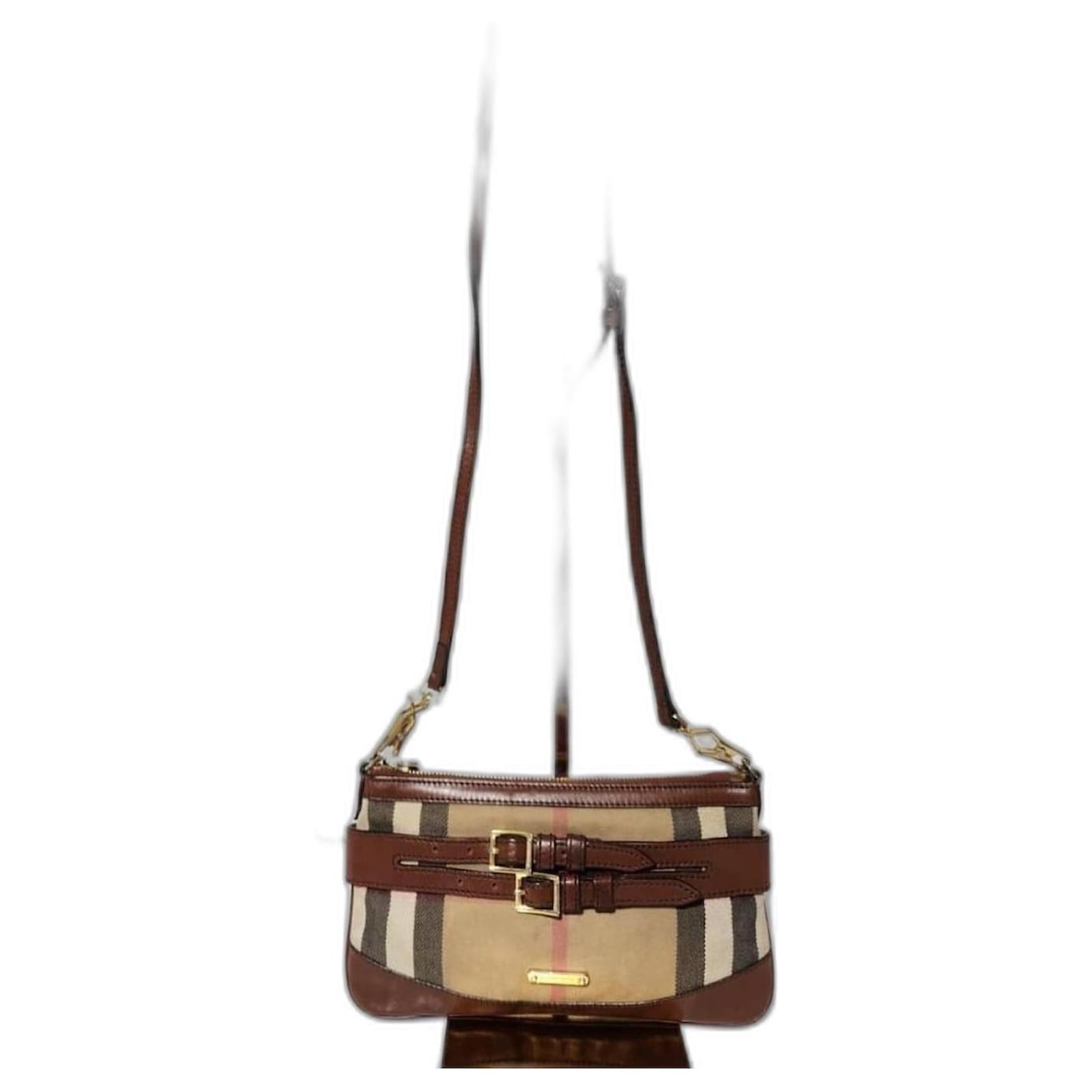 Burberry House Check Canvas and Leather Peyton Crossbody Bag Brown/Beige ref.1732234 - Joli Closet