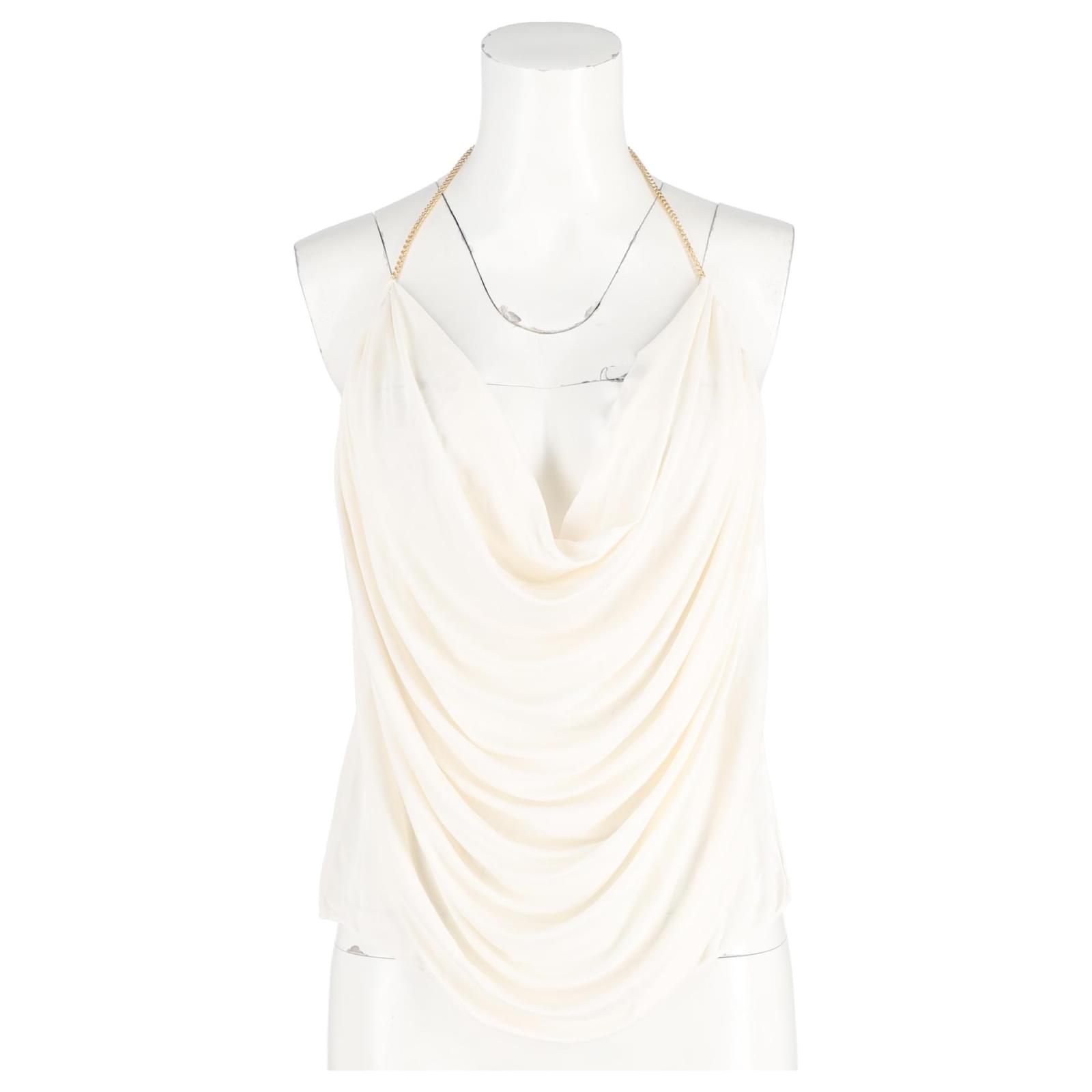 Loewe Cowl Neck Chain Strap Backless Top in Cream Silk White Polyester ...