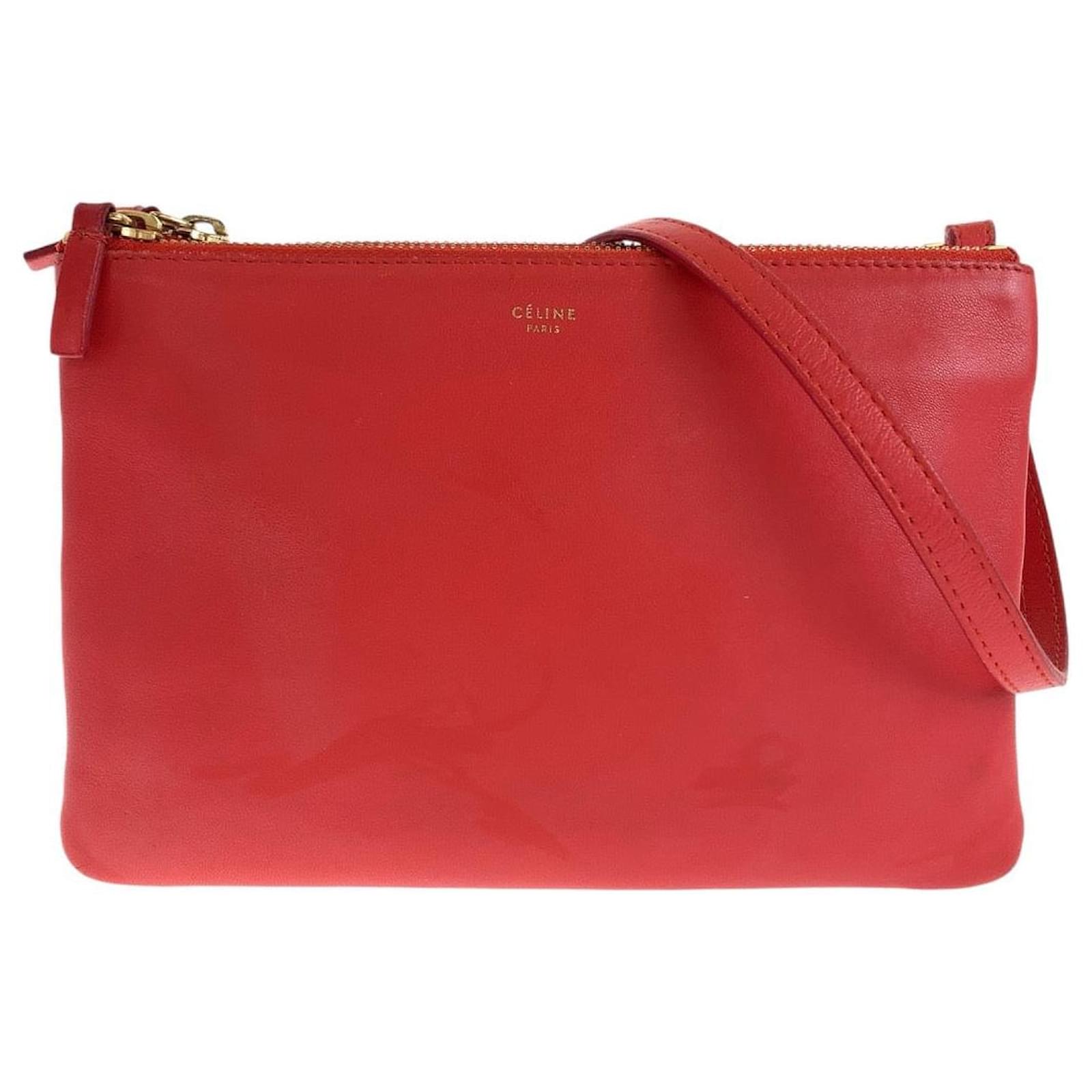 Céline Celine Trio Small Leather Crossbody Bag Red ref.1734350 - Joli ...