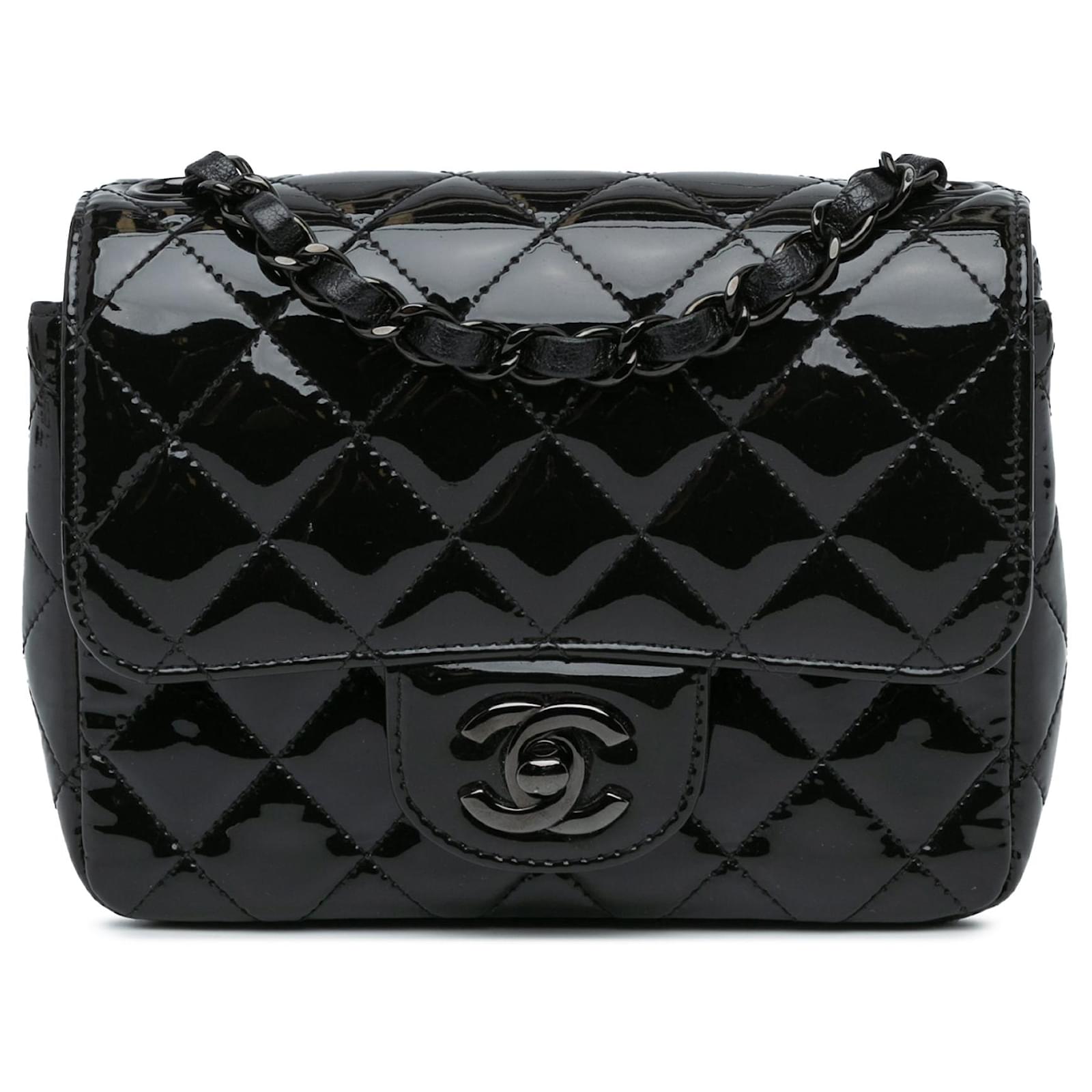 Black Chanel Mini Square Classic Patent Single Flap Crossbody Bag ...