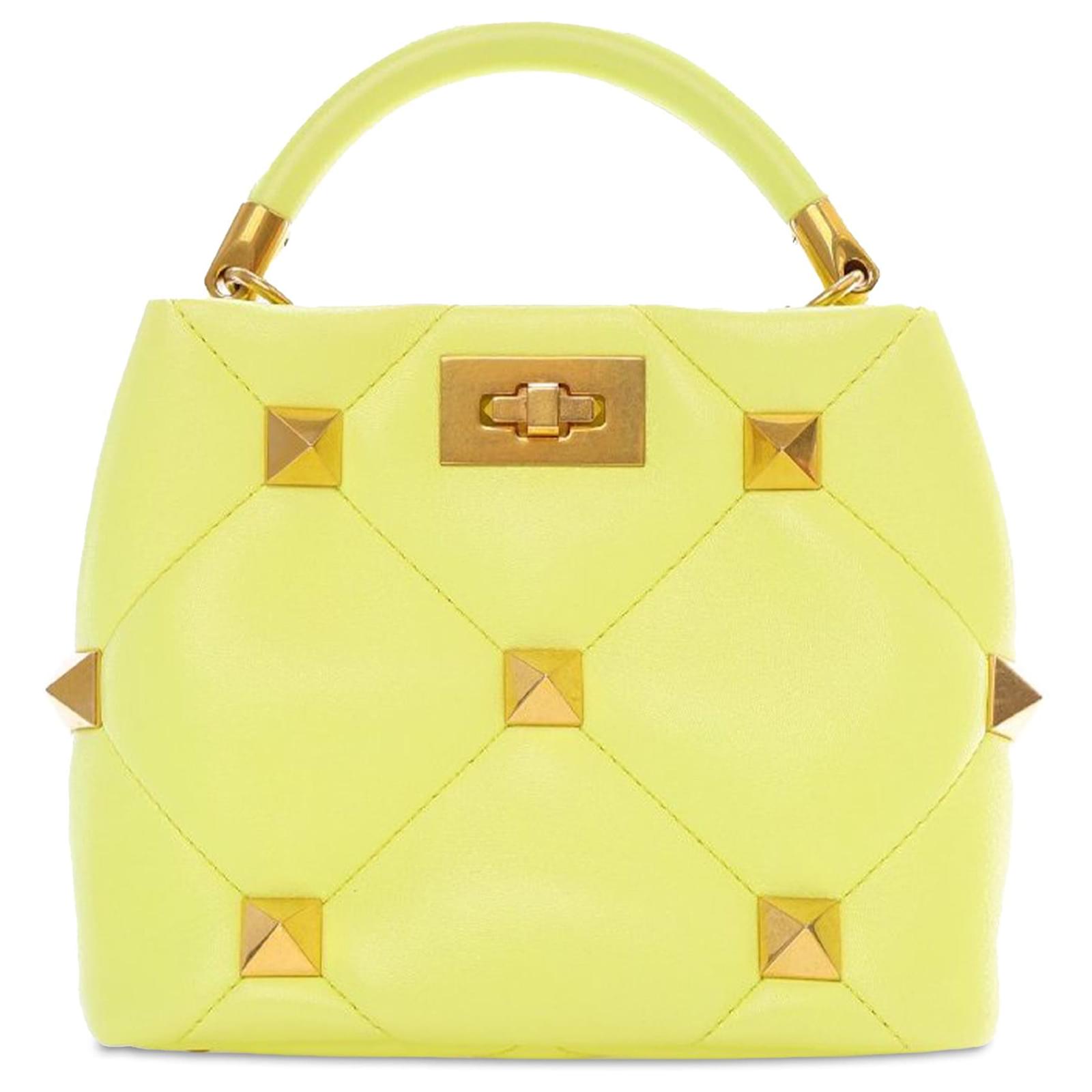 Yellow Valentino Small Roman Stud Satchel Leather ref.1735681 - Joli Closet