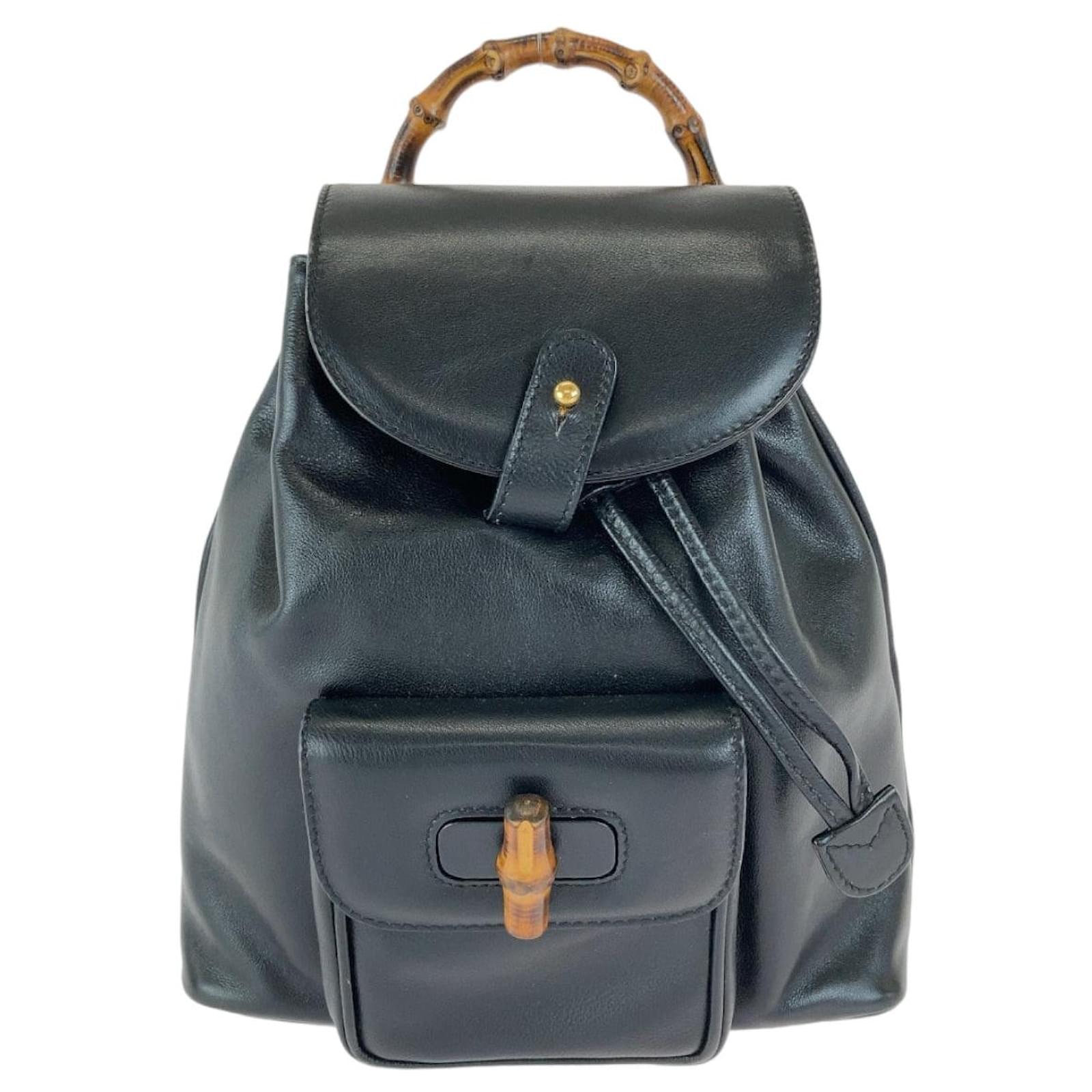 Gucci Vintage Bamboo Leather Backpack Black ref.1735934 - Joli Closet