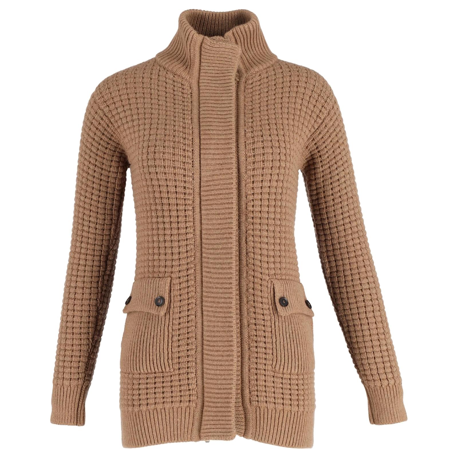 Gucci Knitted Hidden Buttons Cardigan with Pockets in Brown Wool ref ...