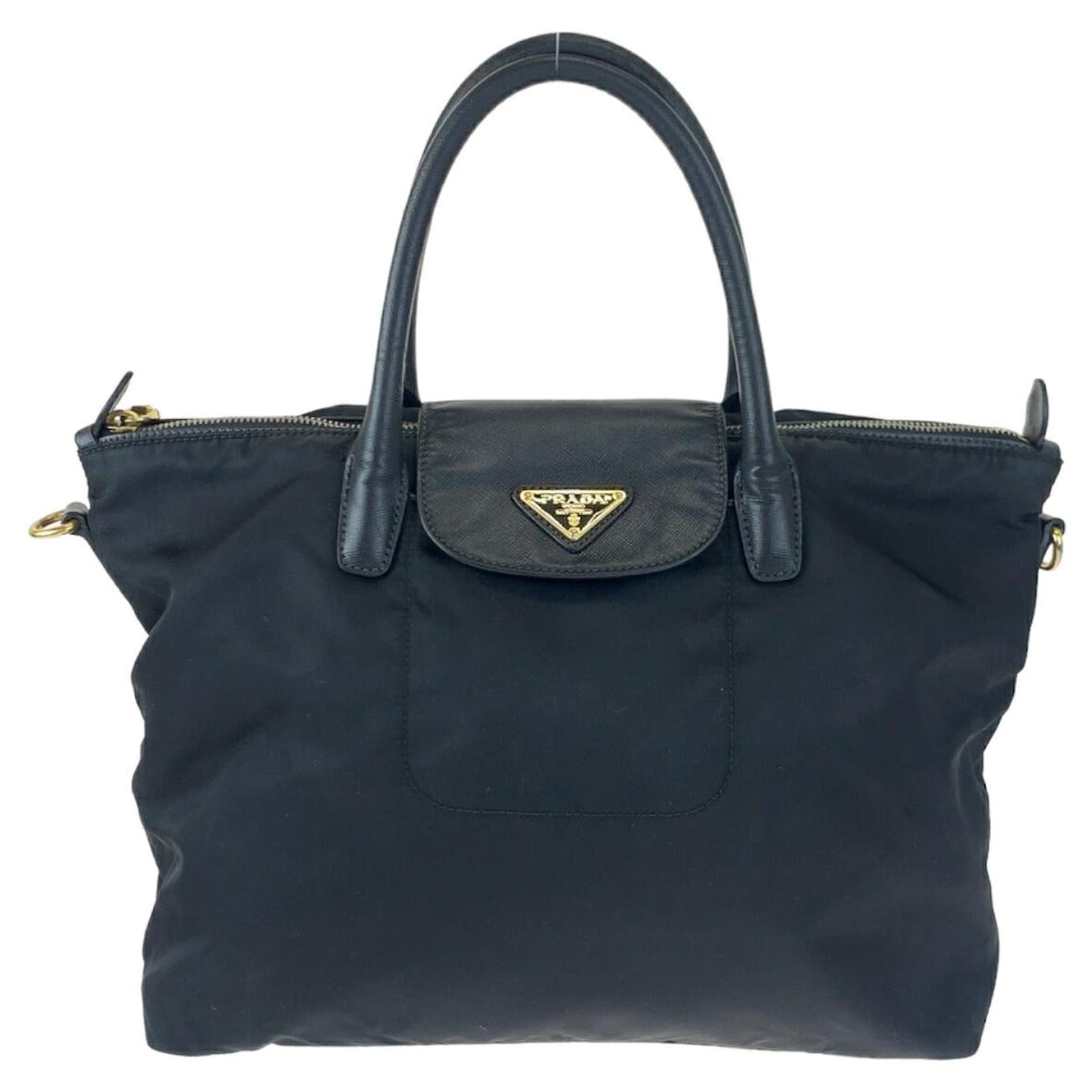 Prada Nylon Leather Tote Bag Black Cloth ref.1736255 - Joli Closet