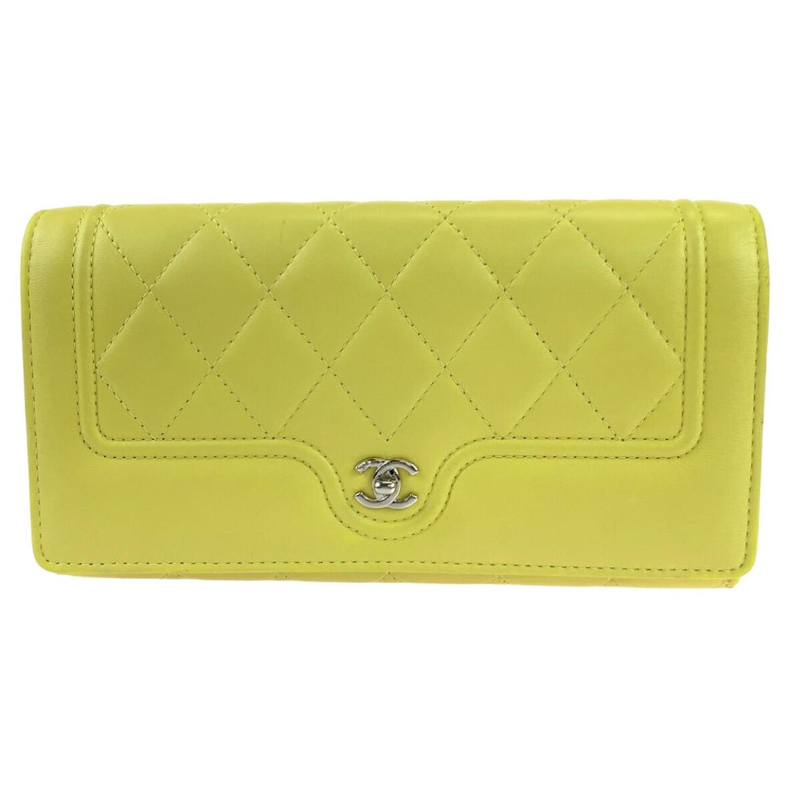 Chanel Matelasse Lambskin Long Wallet Yellow Leather ref.1736995 - Joli ...