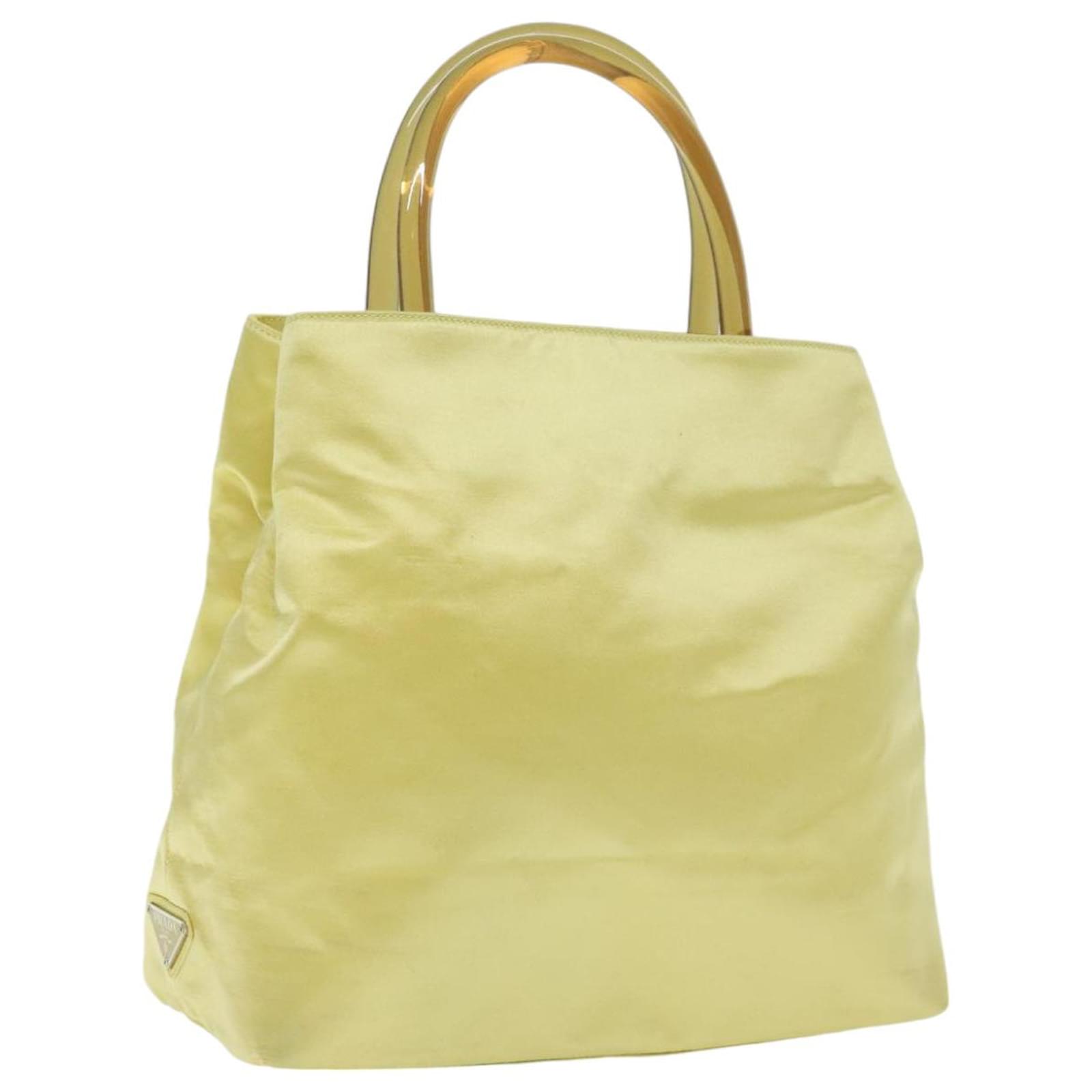 PRADA Hand Bag Satin Yellow Silver Auth 94612 (Sold) - Joli Closet