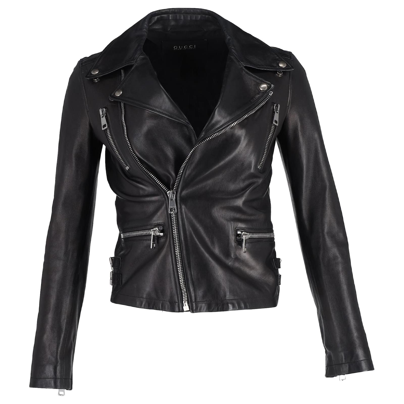 Gucci Bird-Embroidered Biker Jacket in Black Leather ref.1737845 - Joli ...