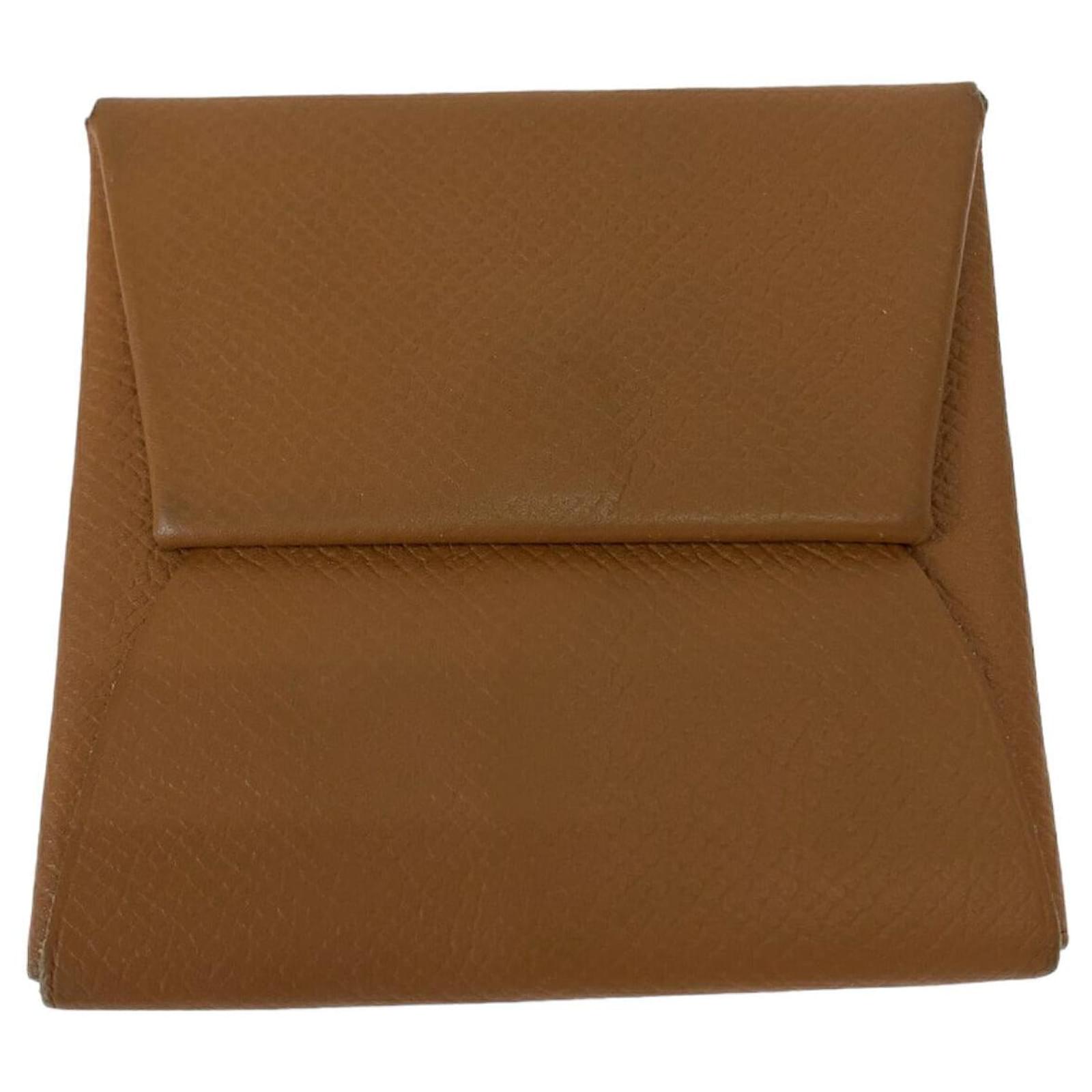 Hermès Hermes Bastia Coin Case Gold Brown Golden Metallic Leather ref ...