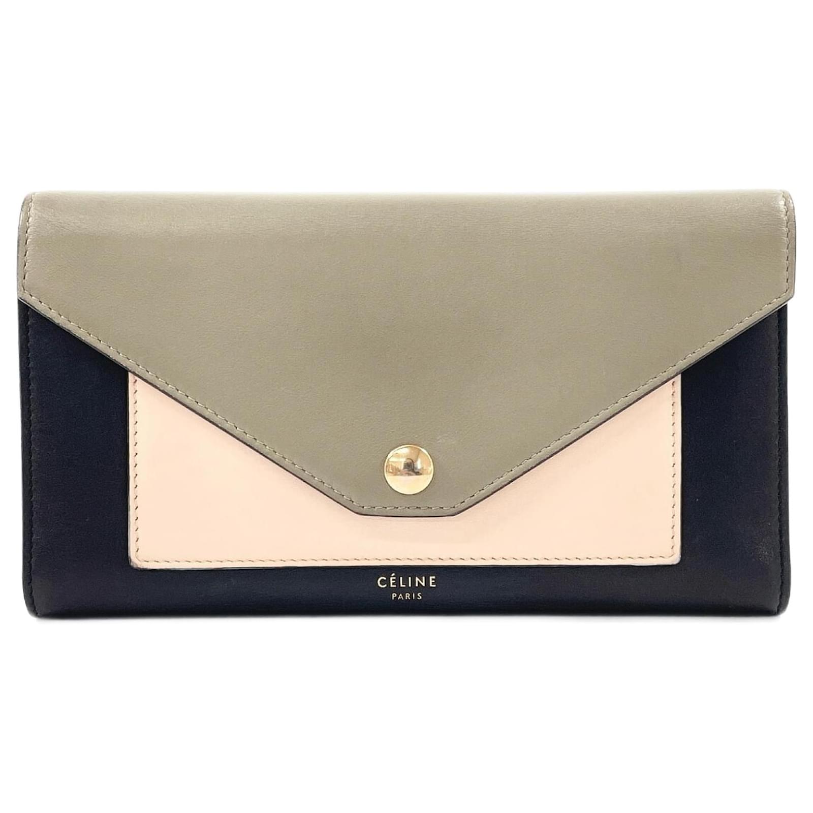 Céline Celine Tri-folded Long Wallet Black Multiple colors Leather ref ...