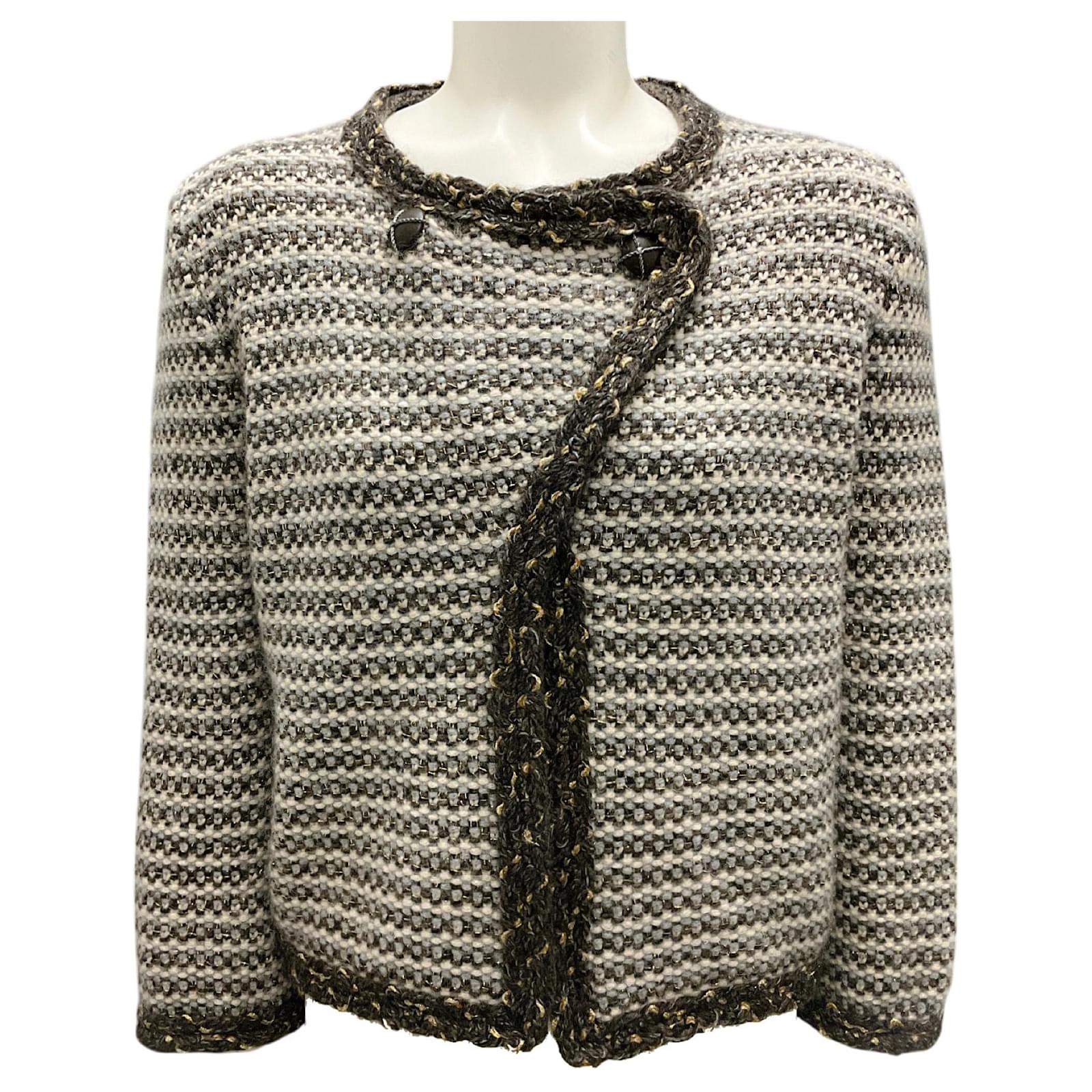 Chanel Brown / Grey / Beige Multi 2007 Cashmere Crossover Knit Cardigan ...