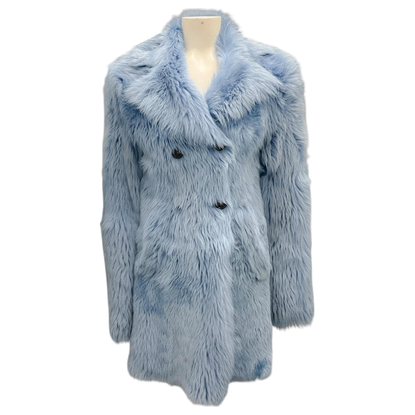 Rochas Light Blue Double Breasted Shearling Coat Fur ref.1751081 - Joli ...