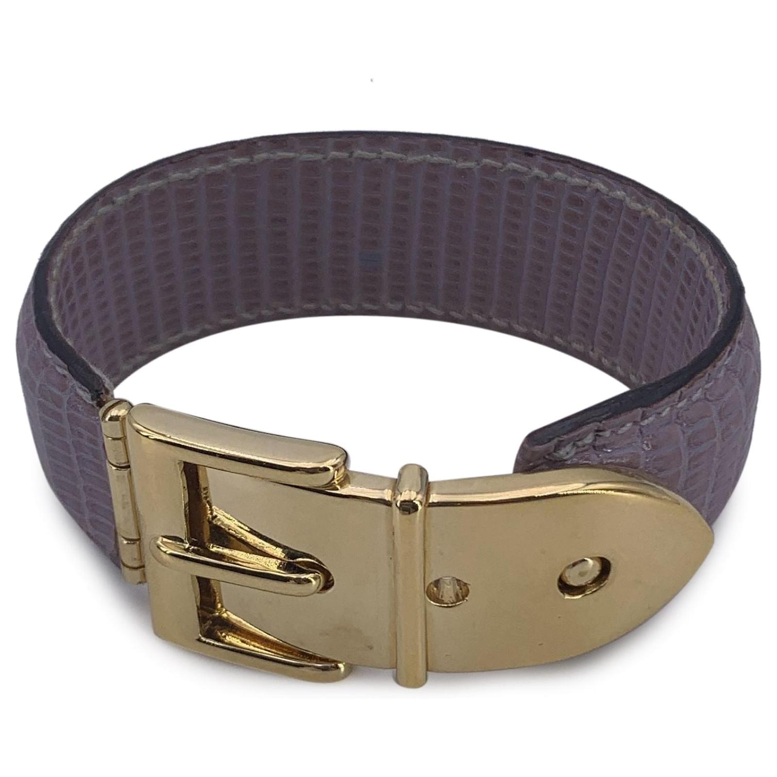 Gucci Vintage Lilac Leather Belt Bangle Cuff Bracelet Gold Buckle ...