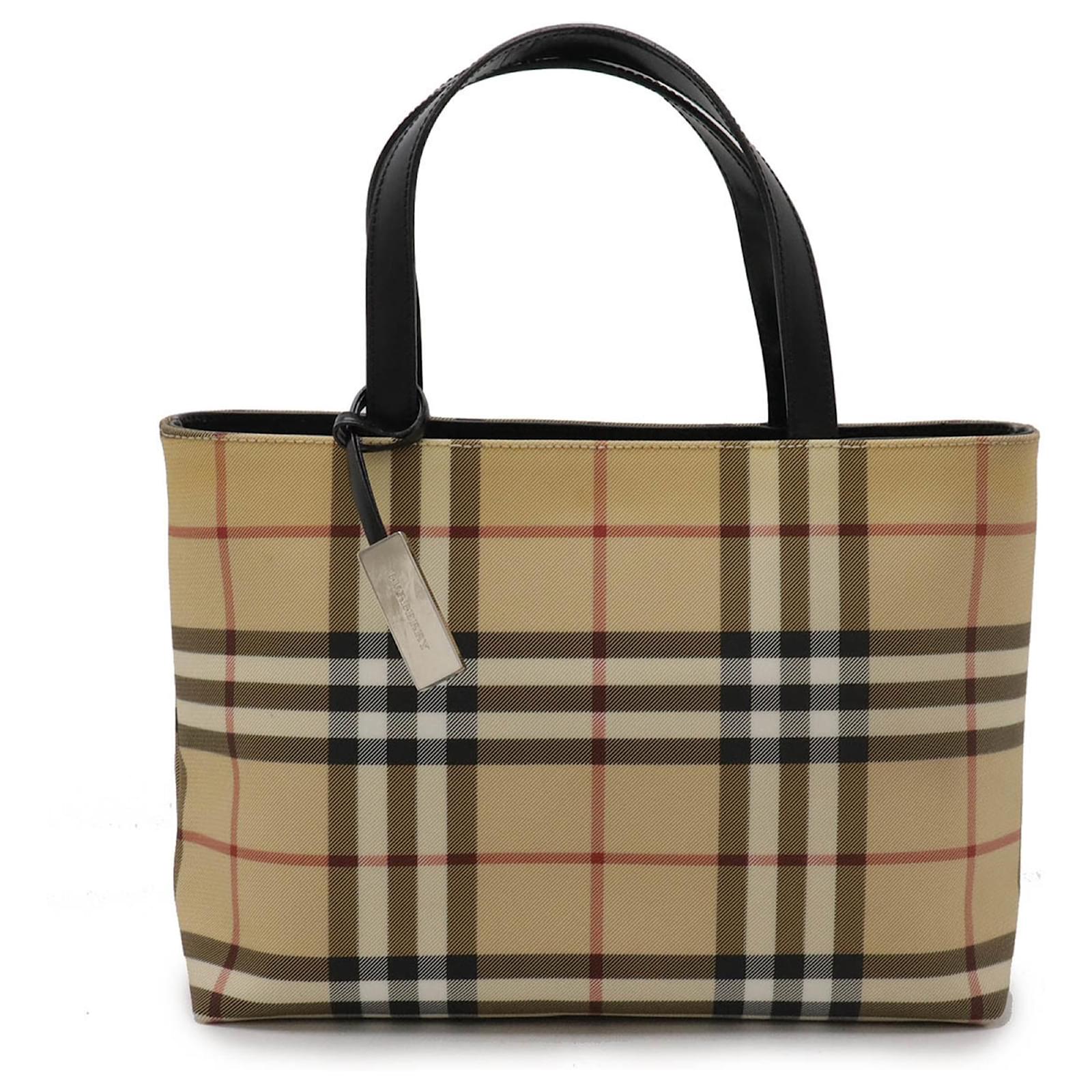 Burberry Nova Check Pattern Tote Bag Black Beige Dark red Leather ...