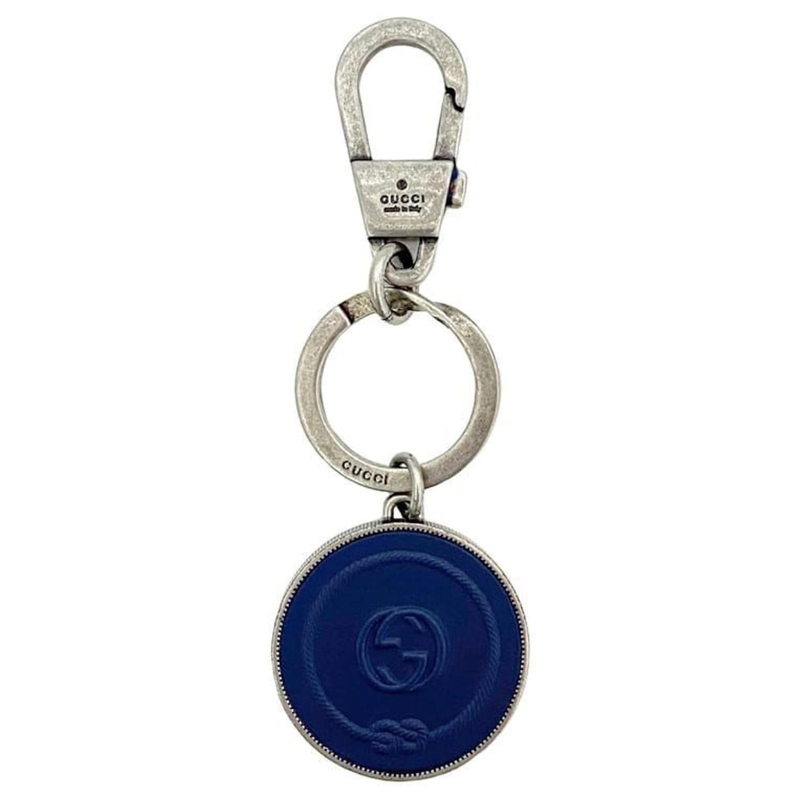 Gucci Interlocking Keyring Silvery Navy blue Rubber Metal ref.1755726 ...