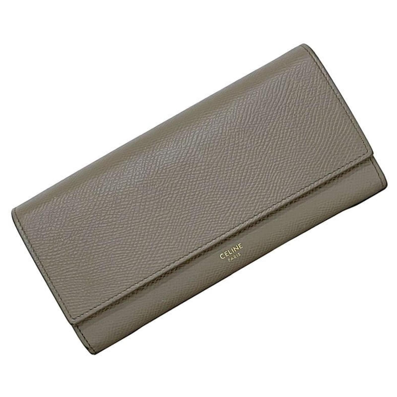 Céline Celine Bi-fold Long Wallet in Gray Brown Grey Leather ref ...