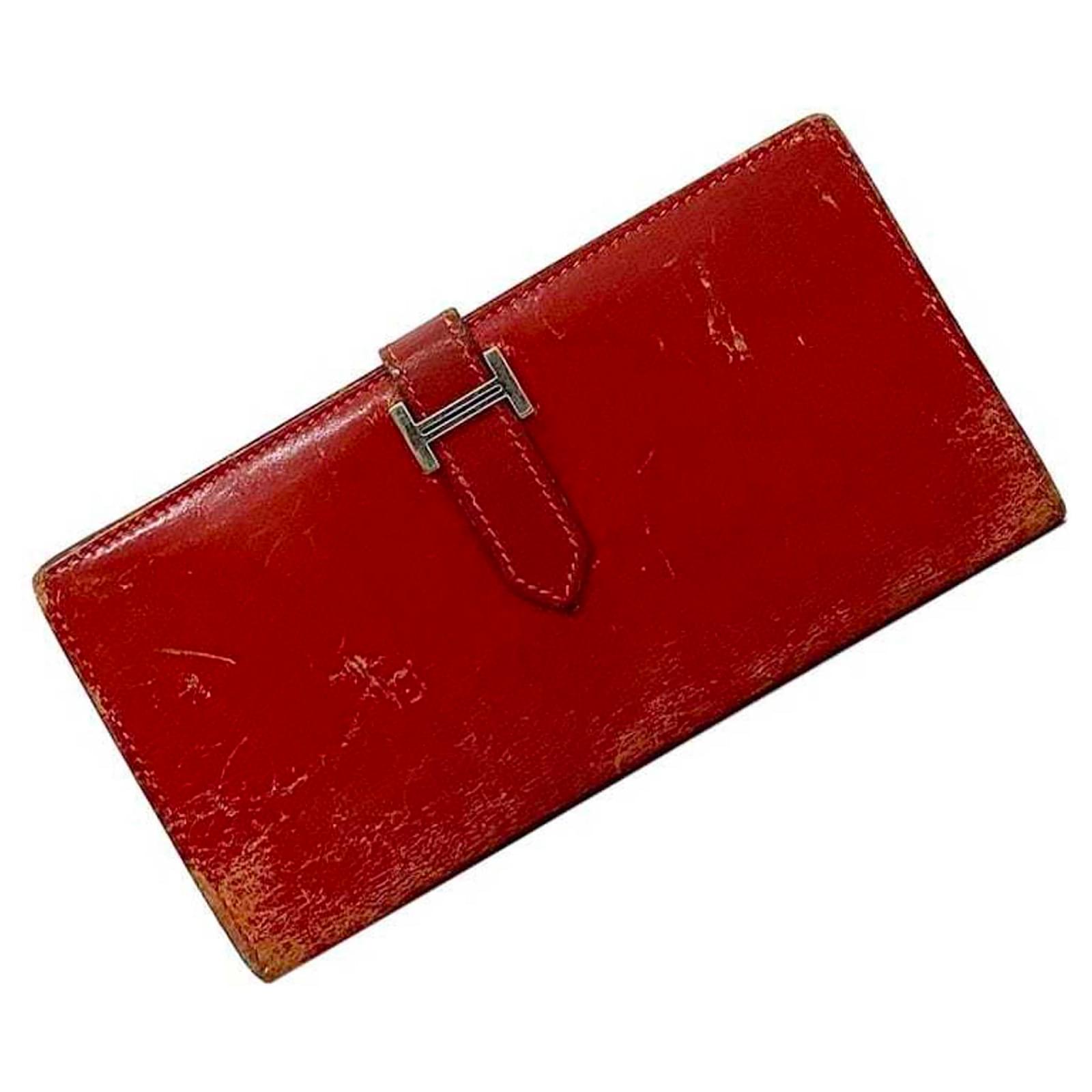 Hermès Hermes Bi-fold Long Wallet in Red Leather Pony-style calfskin ...