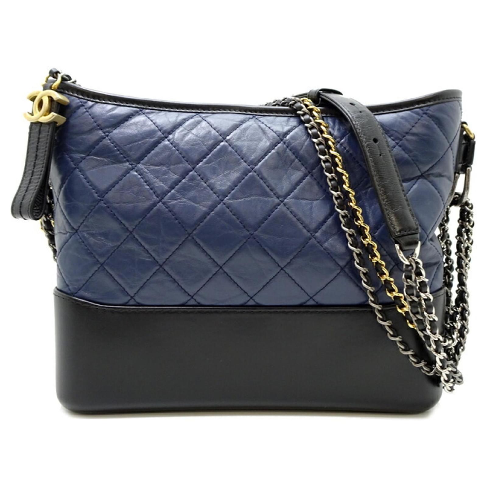 Chanel Gabrielle de Large Chain Shoulder Bag Black Navy blue Leather ...