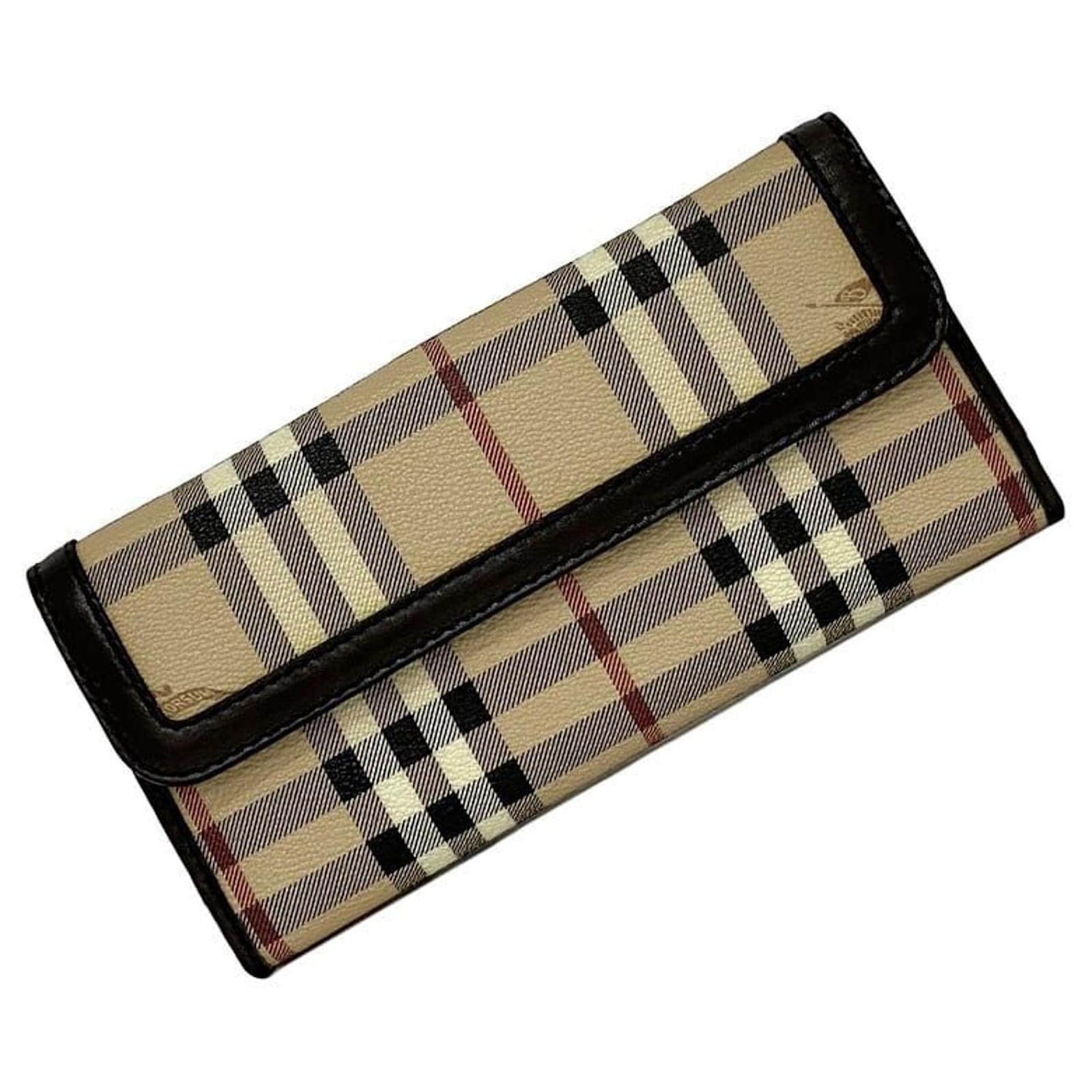 Burberry Bi-fold Long Wallet Brown Beige Leather Plastic ref.1755985 ...