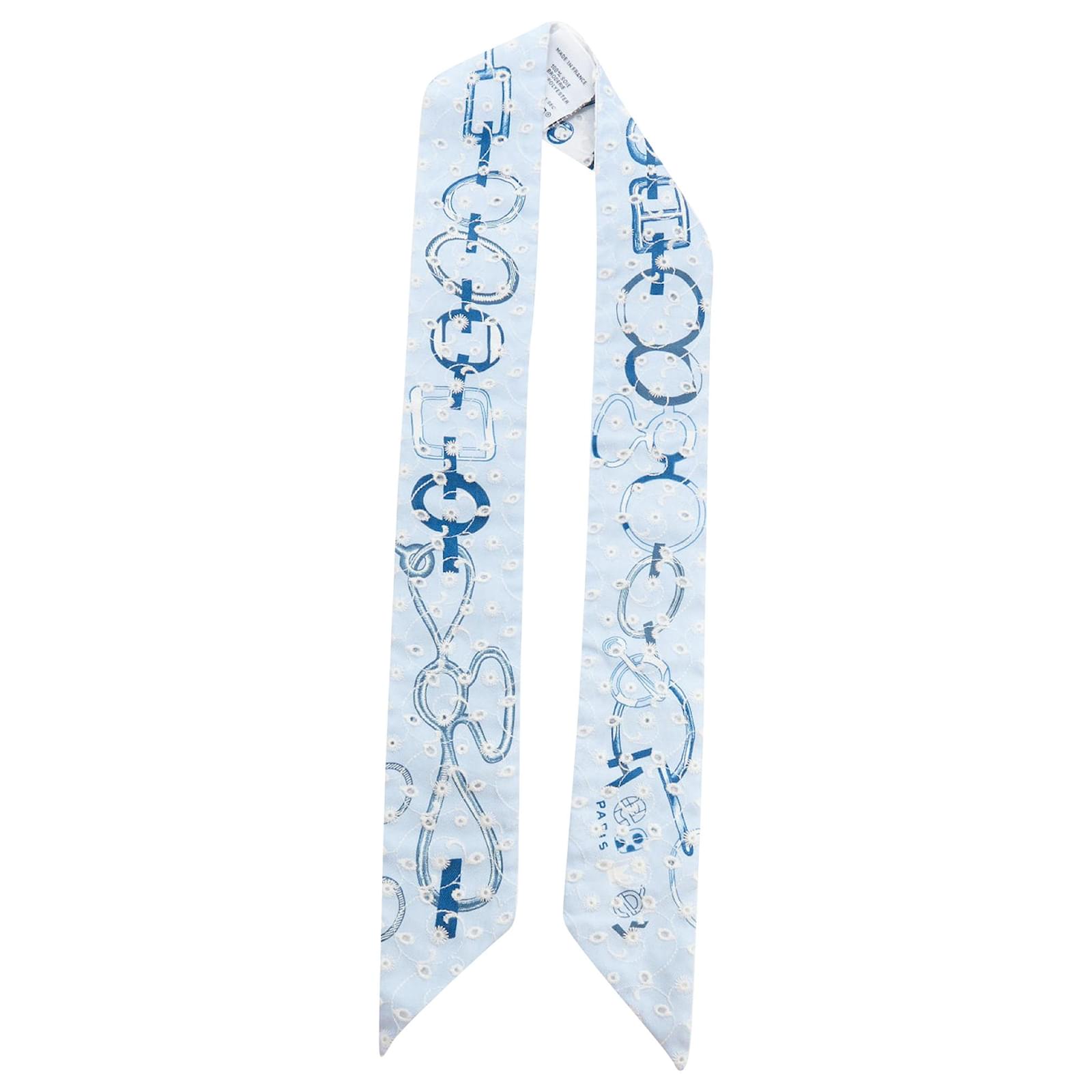Hermès Hermes Twilly silk light blue floral eyelet chain print ref ...