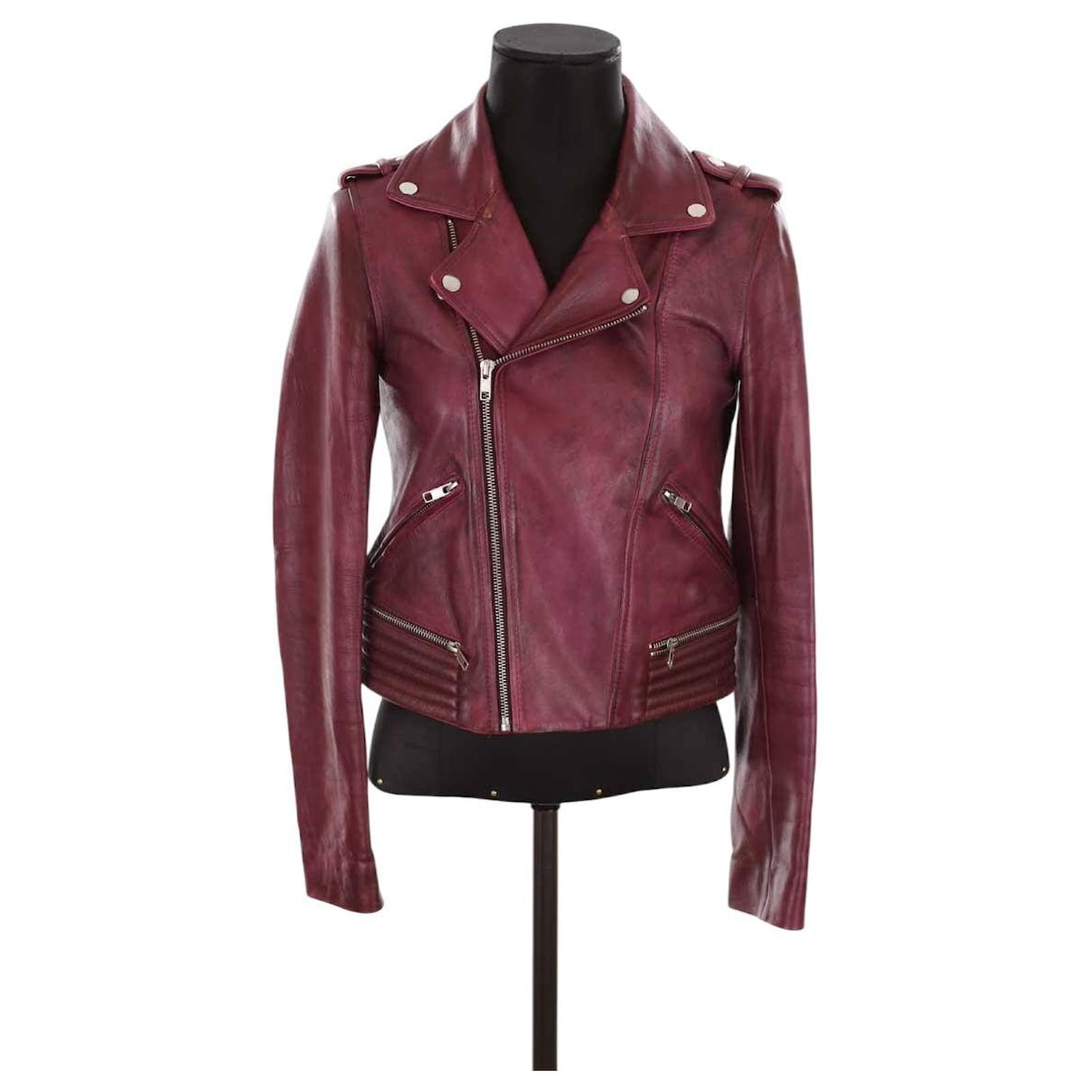 Maje Leather jacket in leather Dark red ref.1757604 - Joli Closet