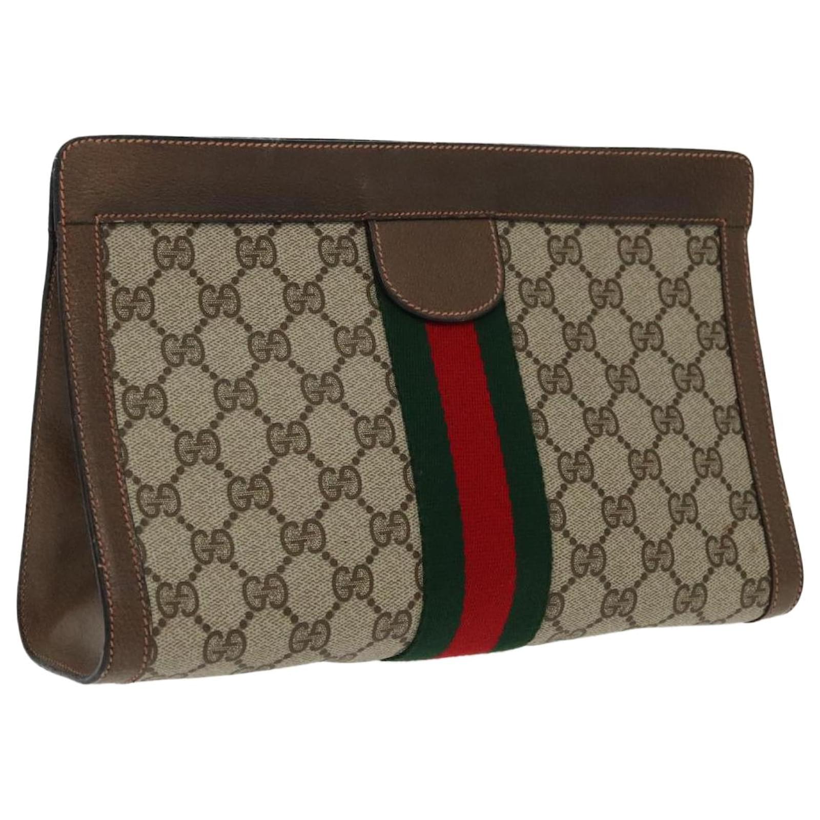 GUCCI GG Supreme Web Sherry Line Clutch Bag PVC Beige Red 89 01 002 ...