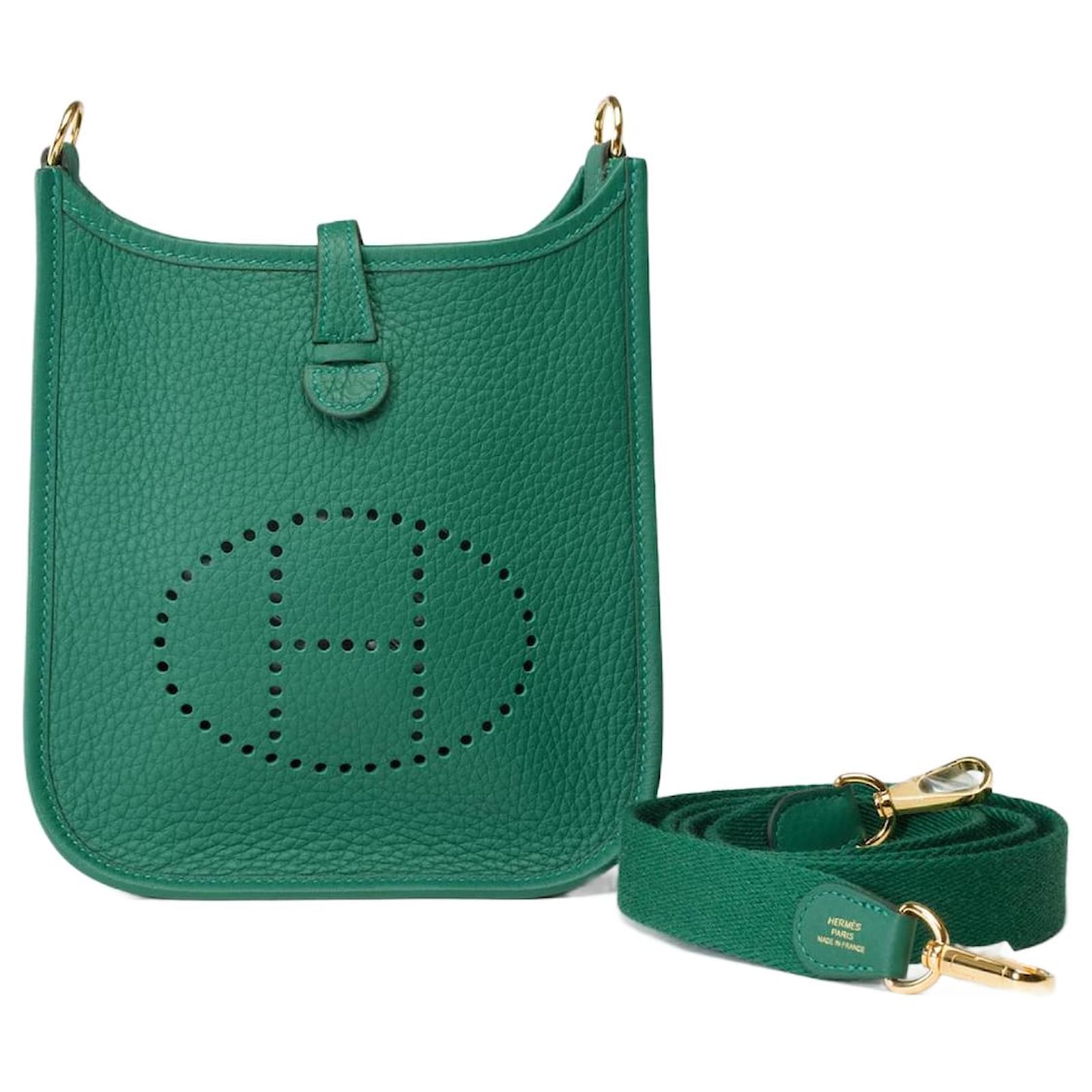 Hermès HERMES Mini Evelyne Bag in Green Leather - 102228 ref.1760840 ...