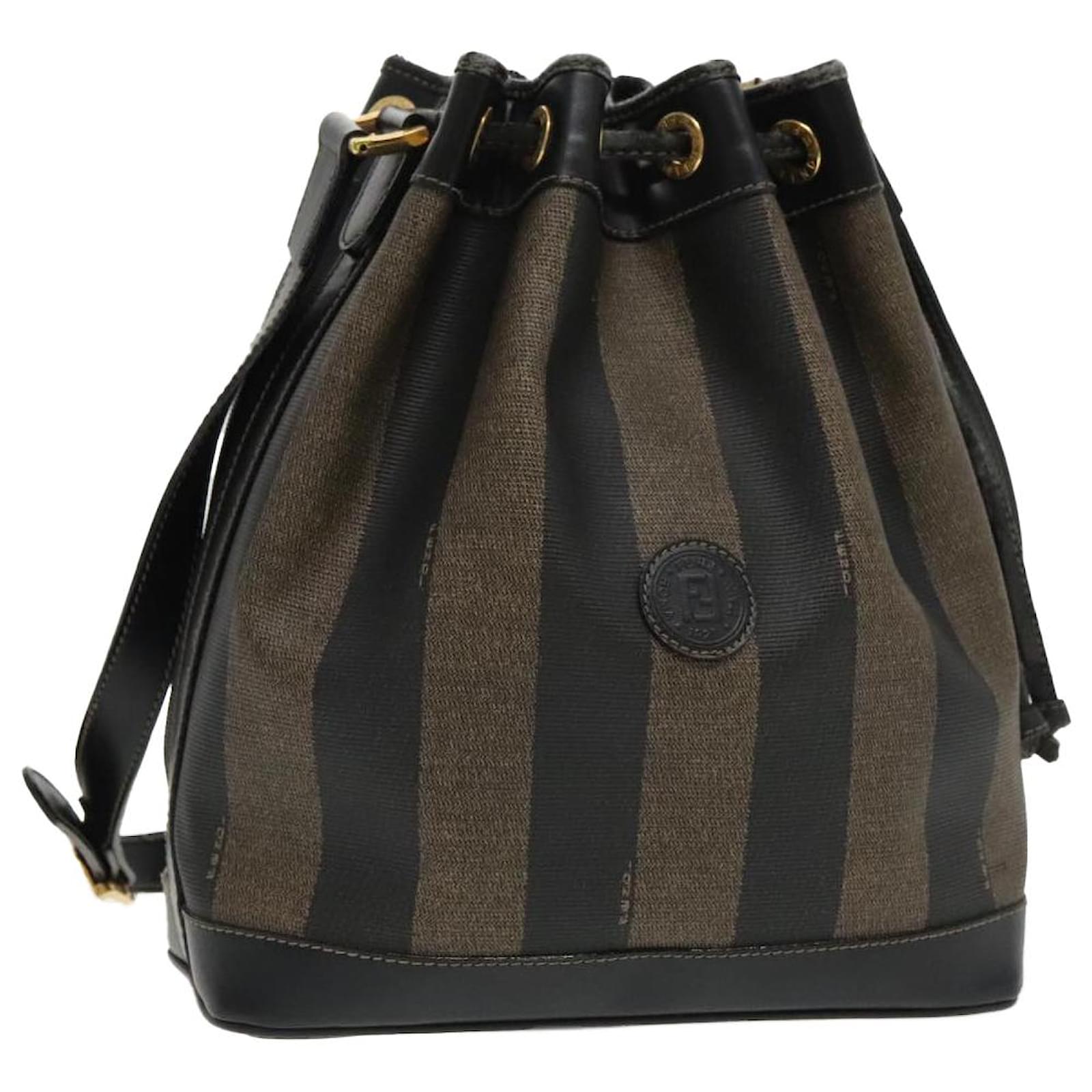 Pequin FENDI Pecan Canvas Shoulder Bag Brown Black Auth yk15568 Cloth ...