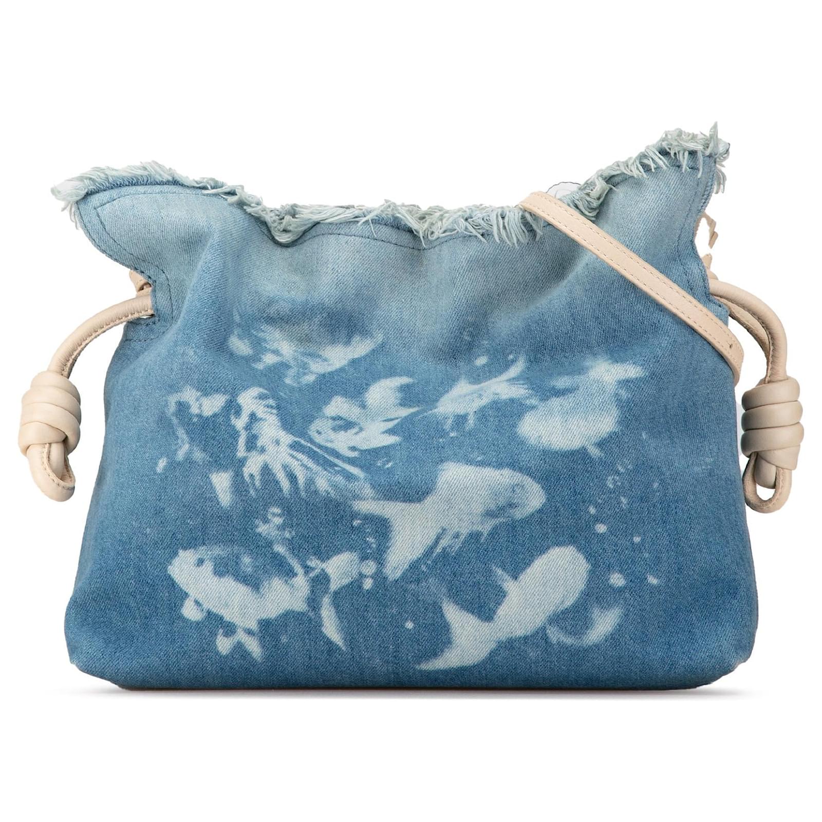 Blue LOEWE Paula's Ibiza Fish Denim Flamenco Knot Crossbody Leather ref ...