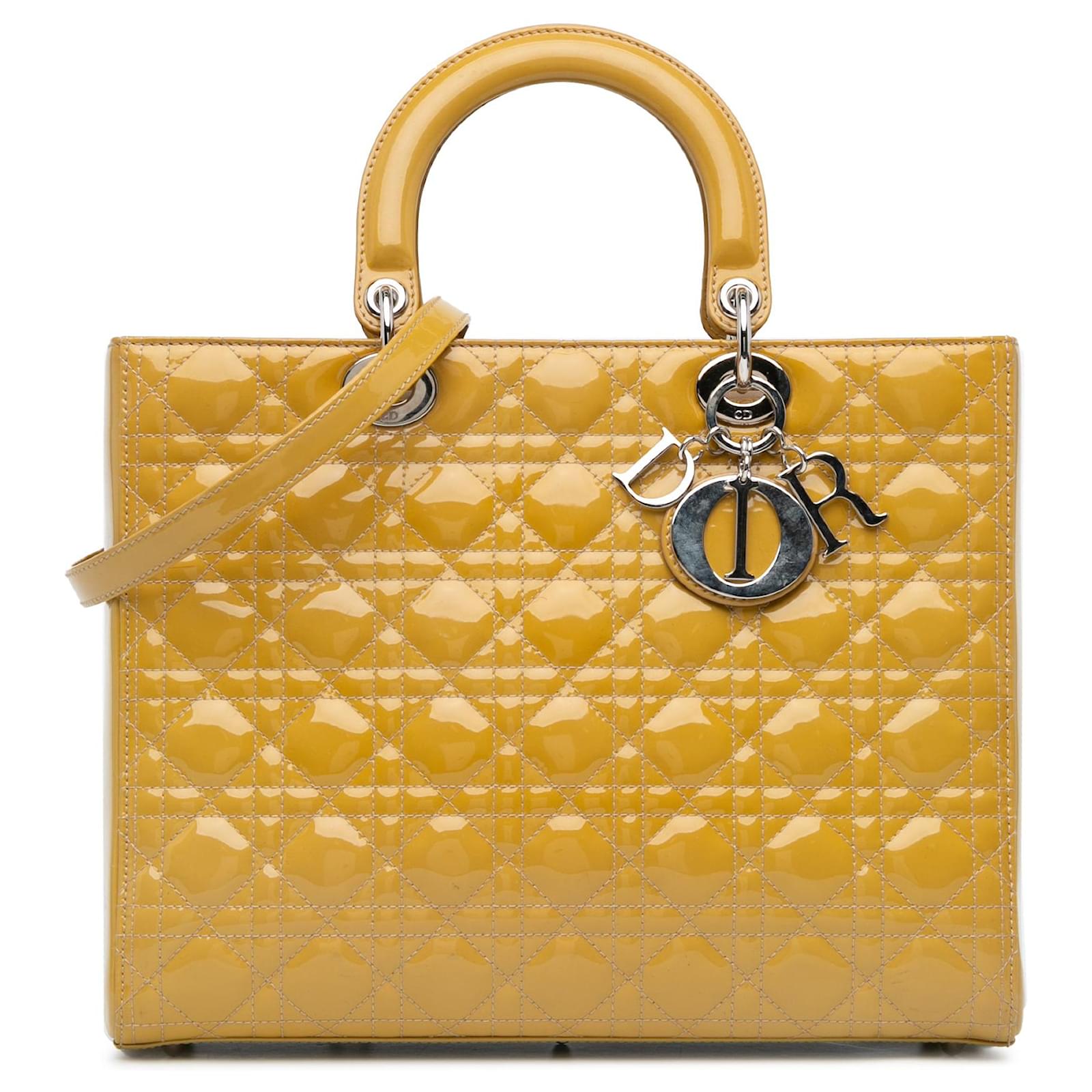 Yellow Dior Large Patent Cannage Lady Dior Satchel Leather ref.1762216 ...