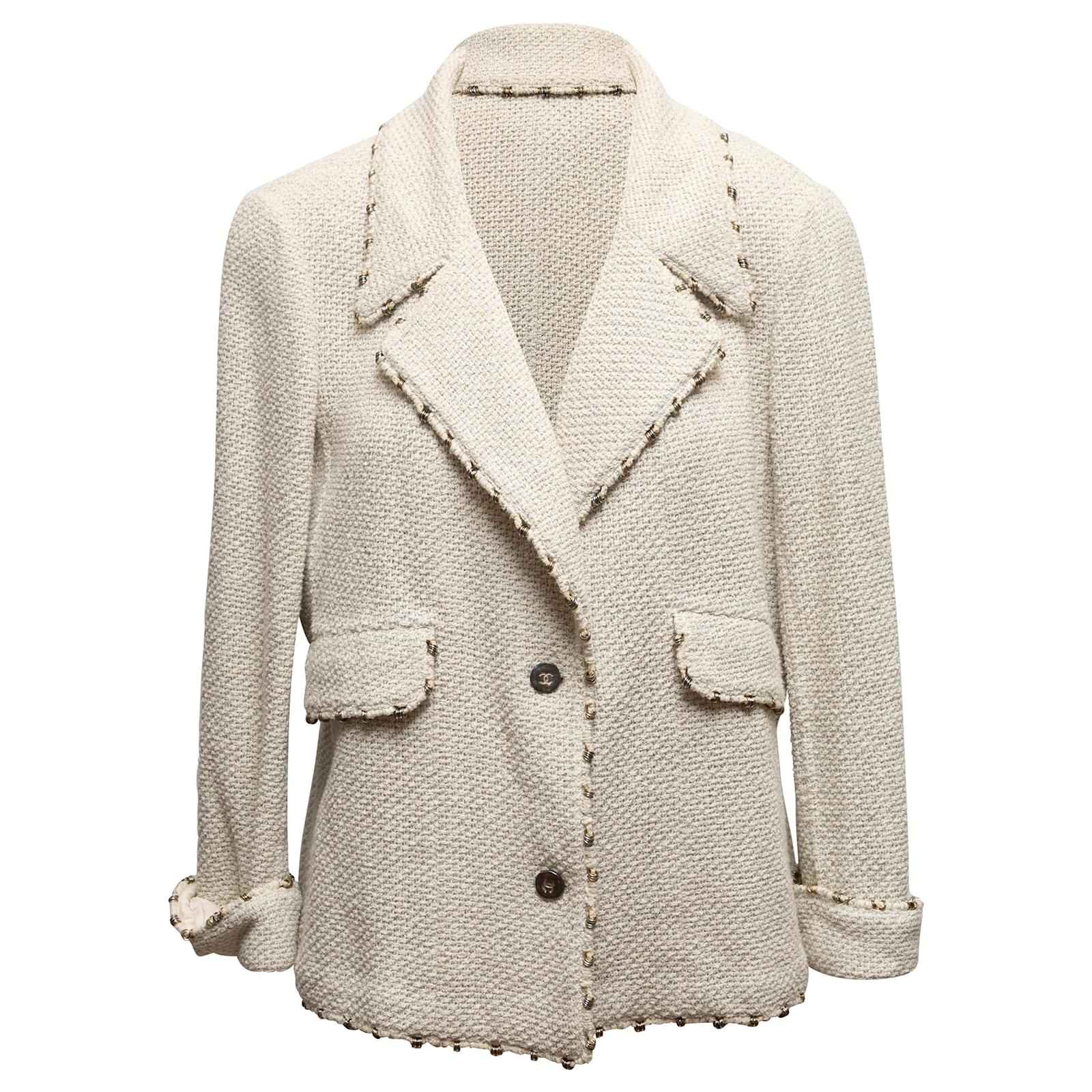 Cream Chanel Spring/Summer 2006 Embellished Tweed Blazer Size FR 46 ...