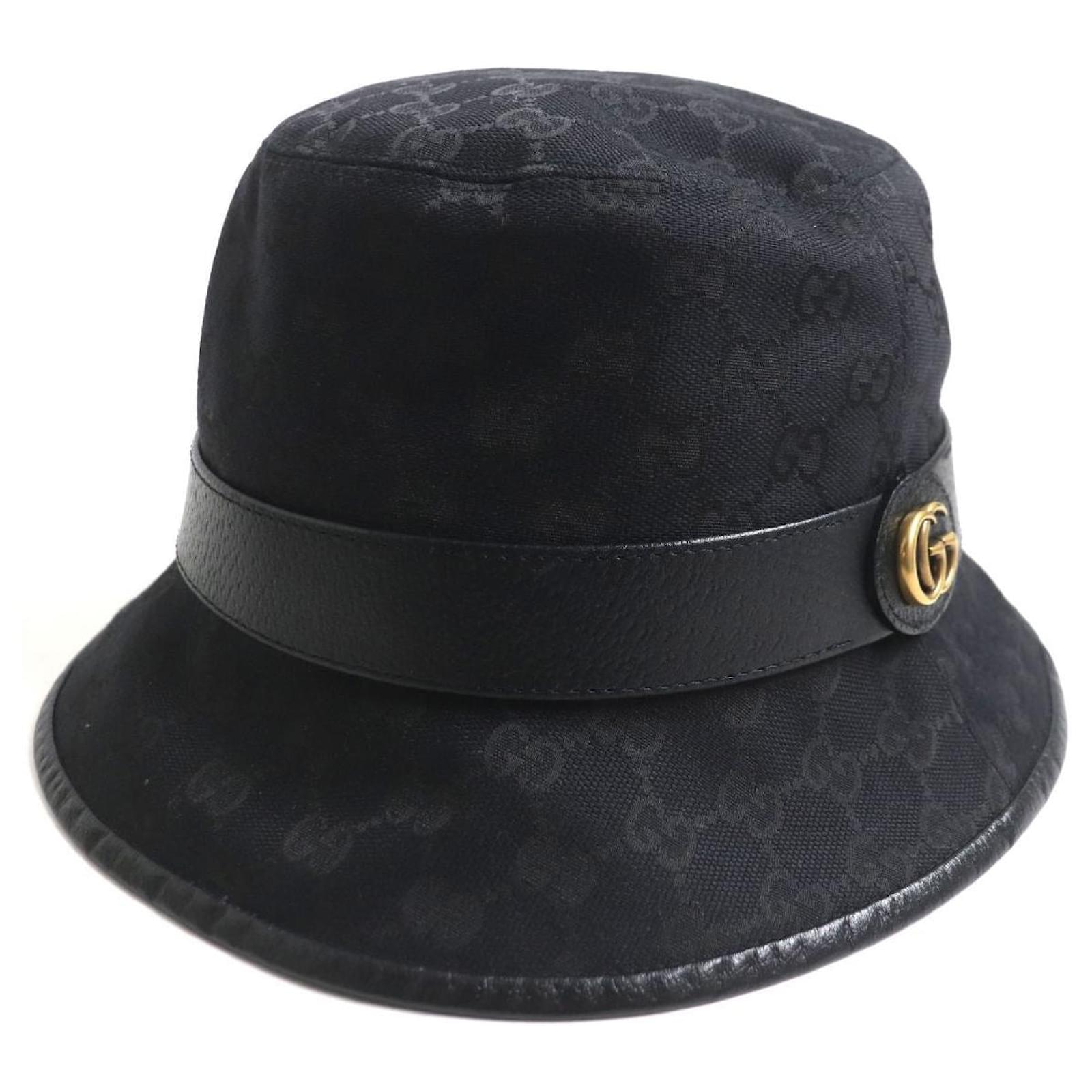 Gucci GG Canvas Fedora Hat with Gold Logo Black Cloth ref.1763393 ...