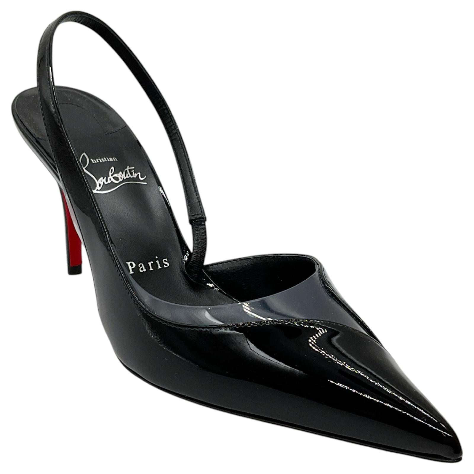 Christian Louboutin Black Patent Leather Posticha 80 Slingback Pumps ...