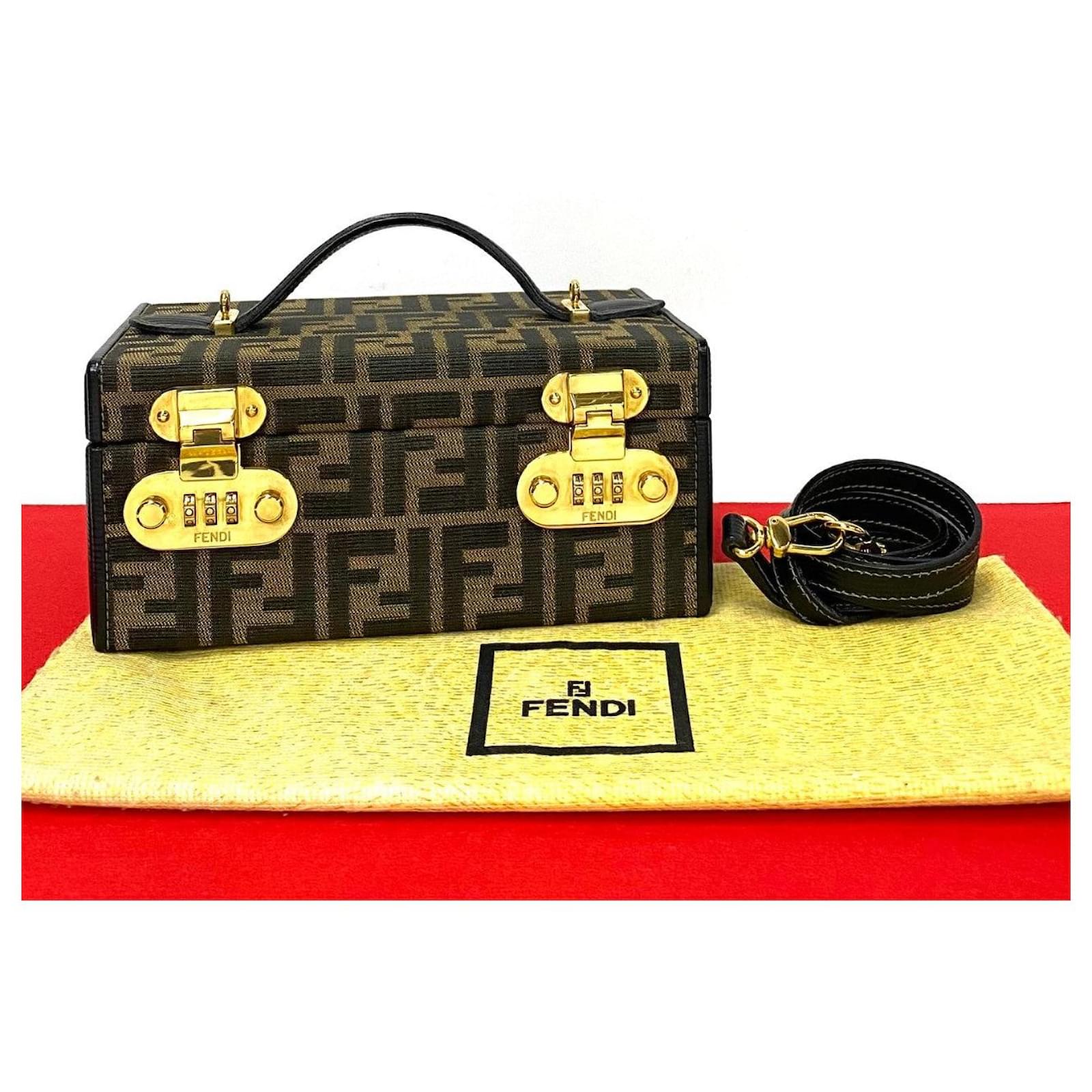 Fendi Canvas Leather Dial Lock Vanity Bag Brown Cloth ref.1773028 ...