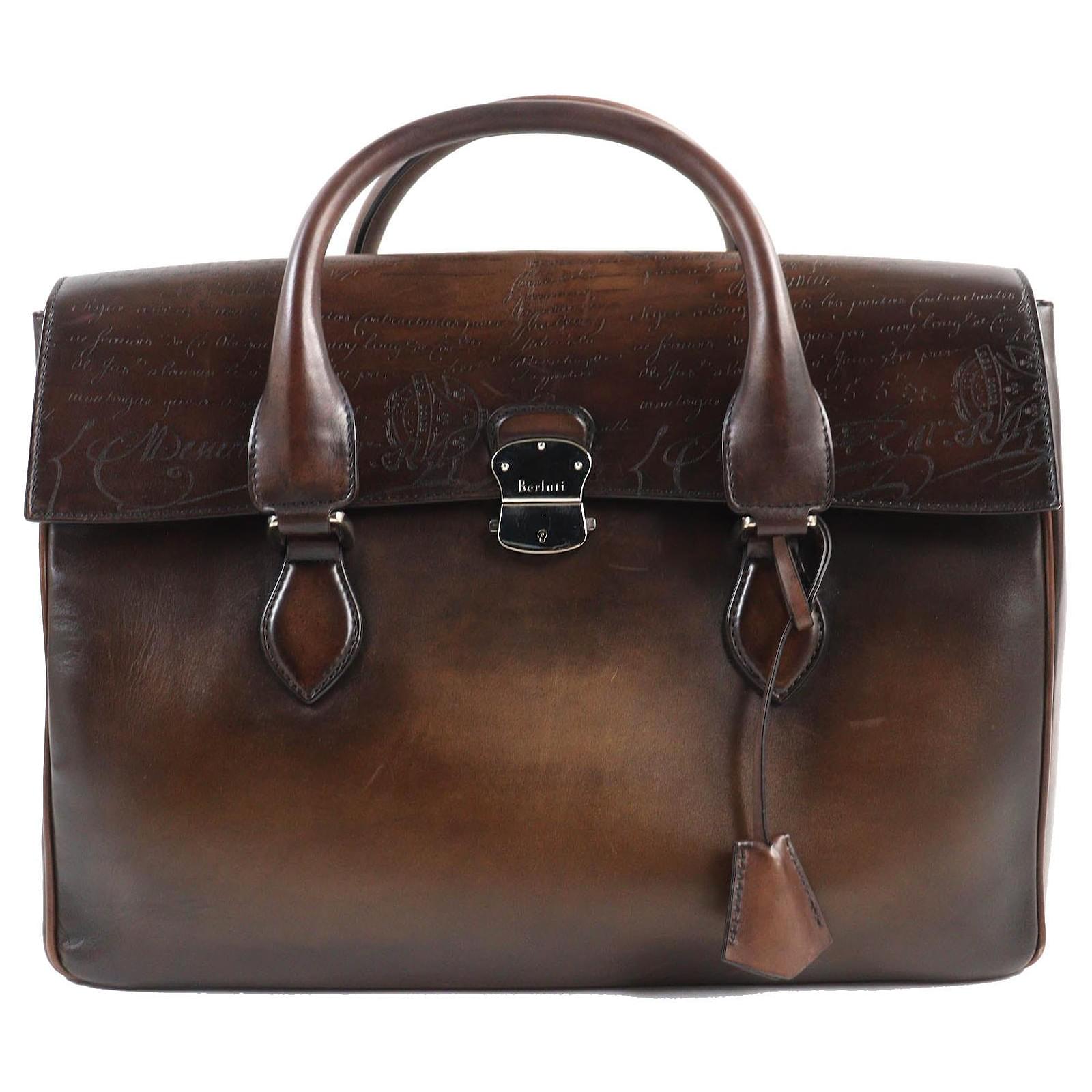 Berluti Emi-O Calligraphy Leather Briefcase Brown ref.1773131 - Joli Closet