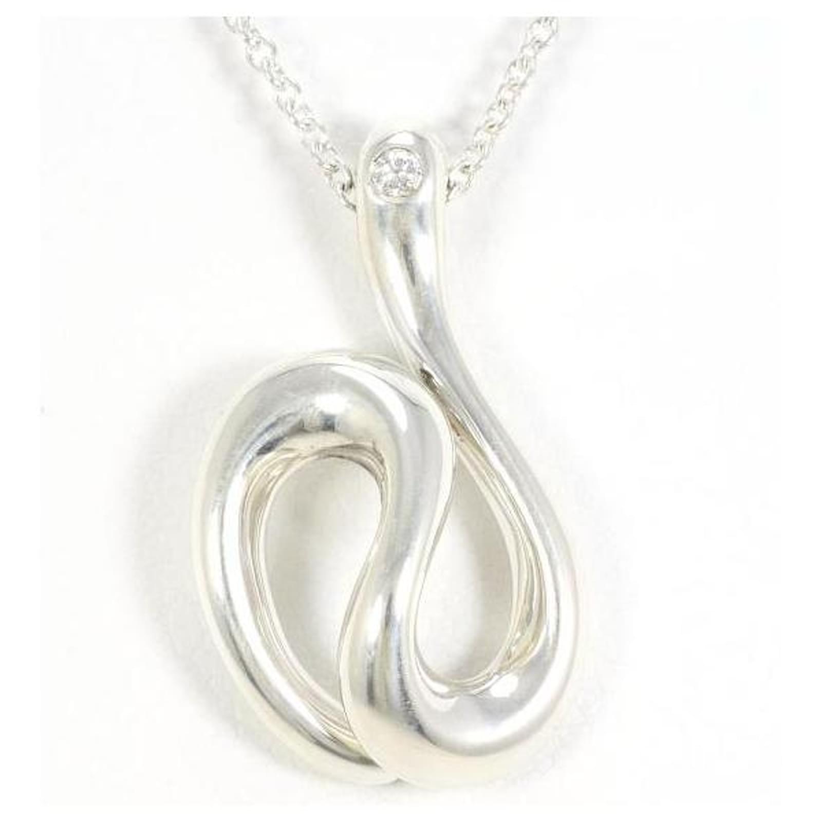 Tiffany & Co Tiffany Open Wave Silver Diamond Necklace Silvery Metallic ...